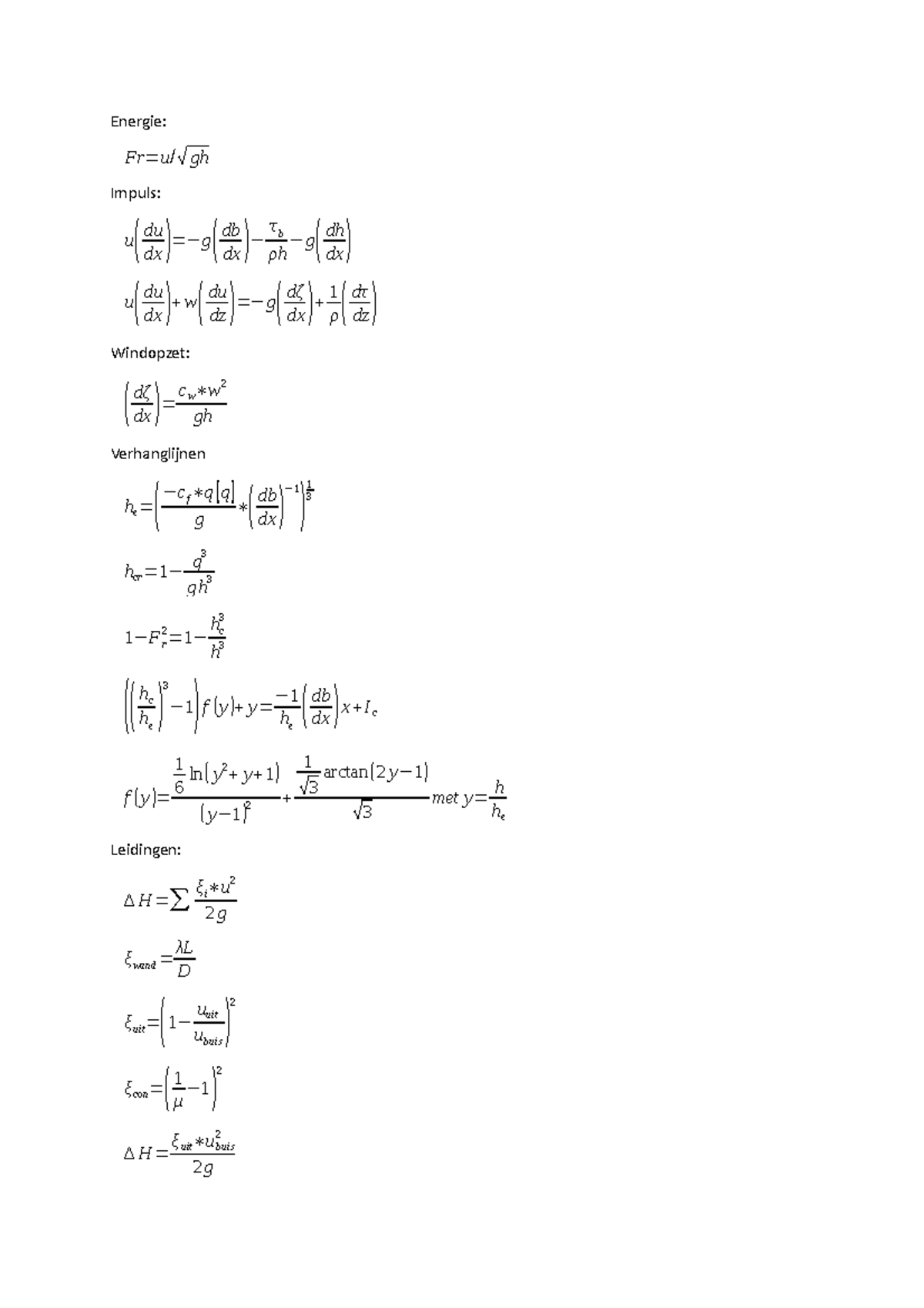 Formule blad word - Energie: gh Impuls: du db dh b dx dx dx ...