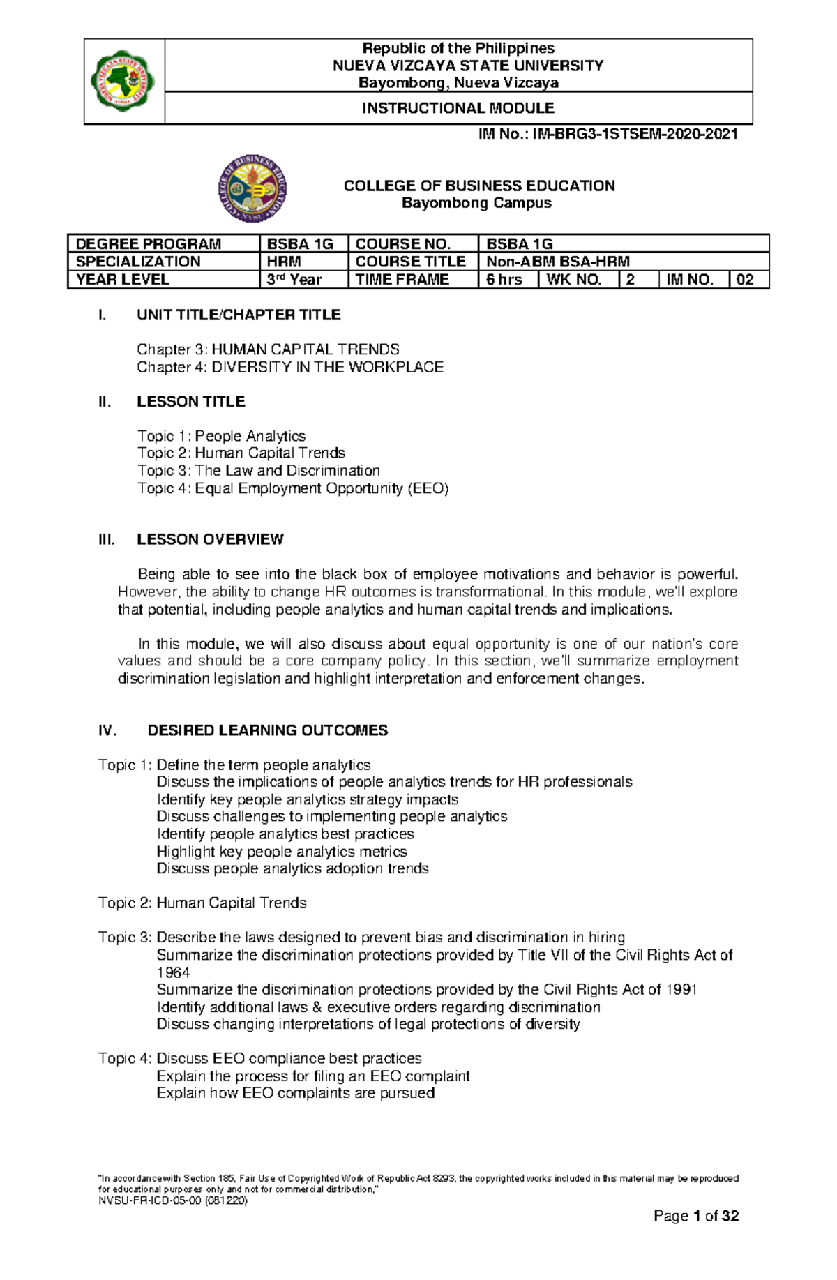 Human Resource - Module 2 - NUEVA VIZCAYA STATE UNIVERSITY Bayombong ...