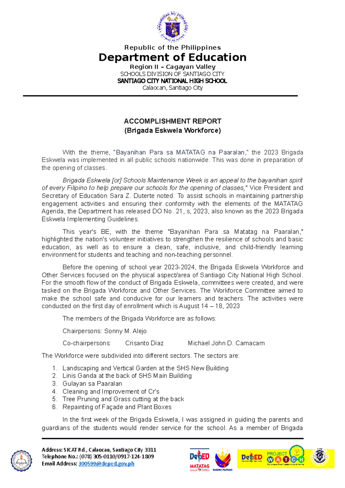 Camacam-Brigada-Accomplishment-Report-brigada-2023-2024 - Department of ...