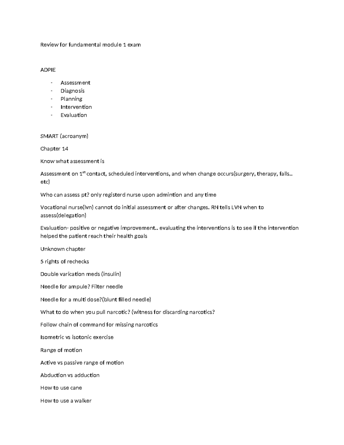 Fund module 1 exam review - Review for fundamental module 1 exam ADPIE ...