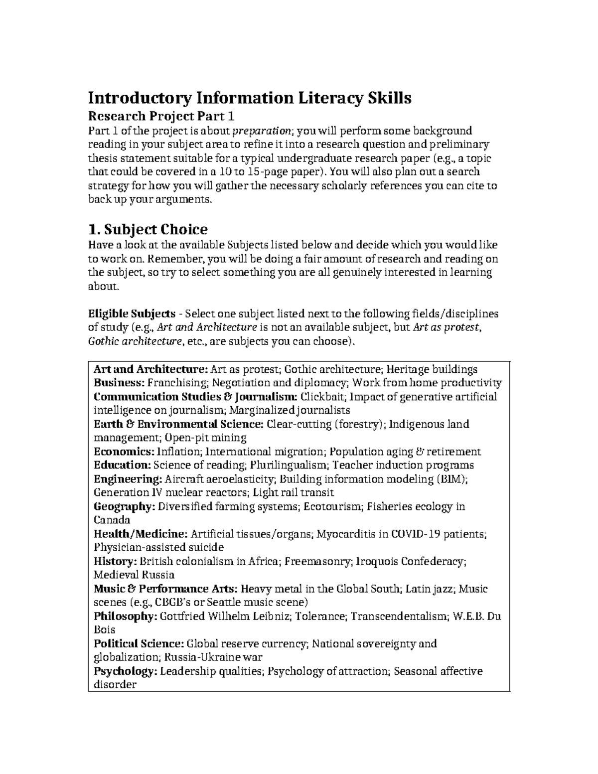 Reaseach Project Part 1 Instructions - Introductory Information ...