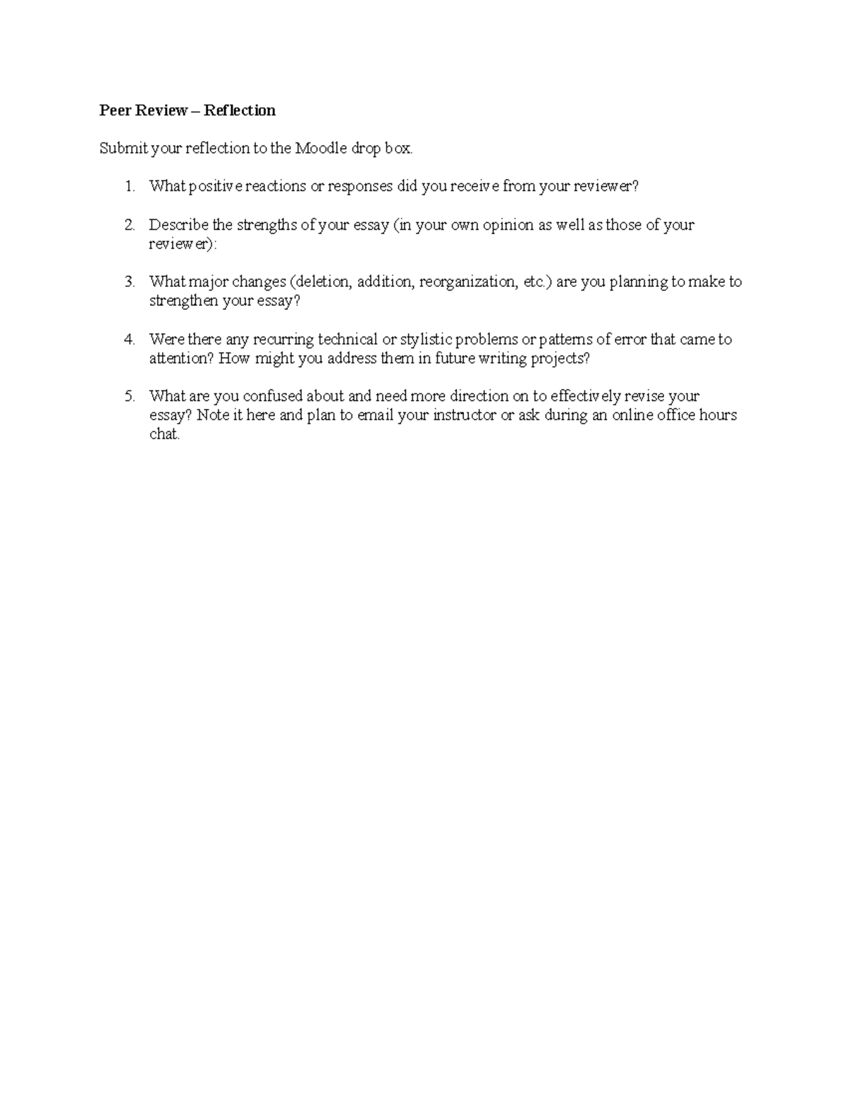 Peer Review - Reflection - Peer Review – Reflection Submit your ...