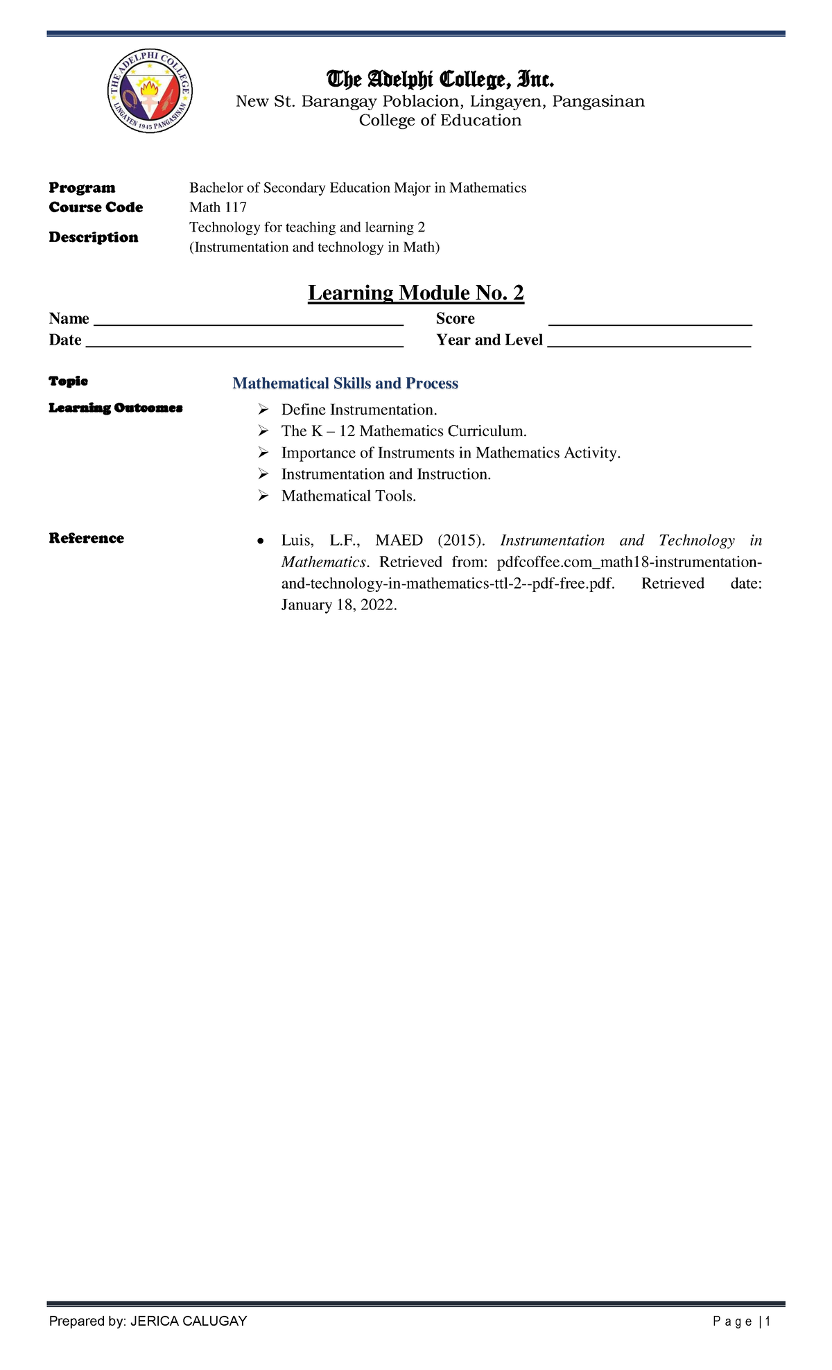 Technology and Learning 2 (Instrumentational tecnology and Mathematics ...