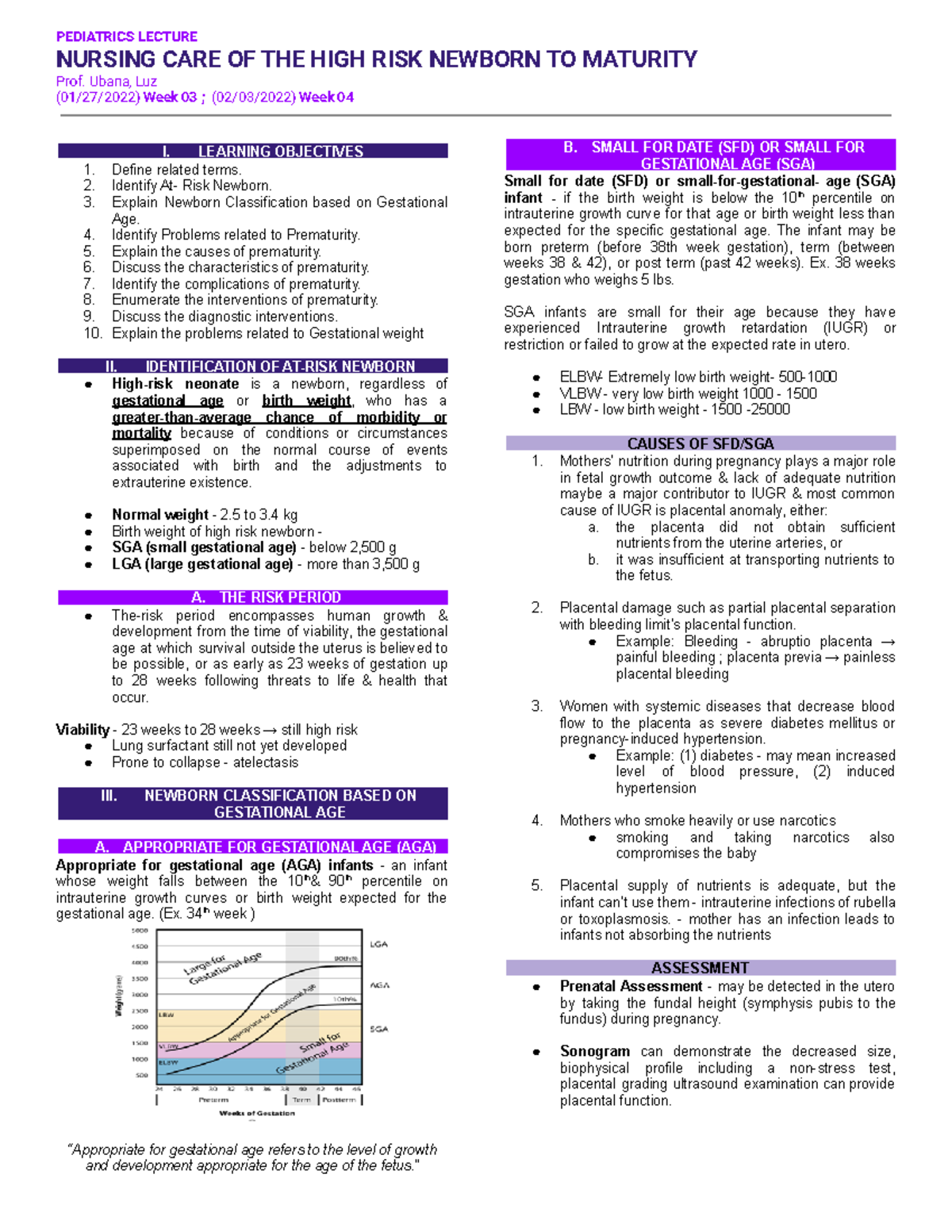 Nursing Pediatrics - PEDIATRICS LECTURE NURSING CARE OF THE HIGH RISK ...
