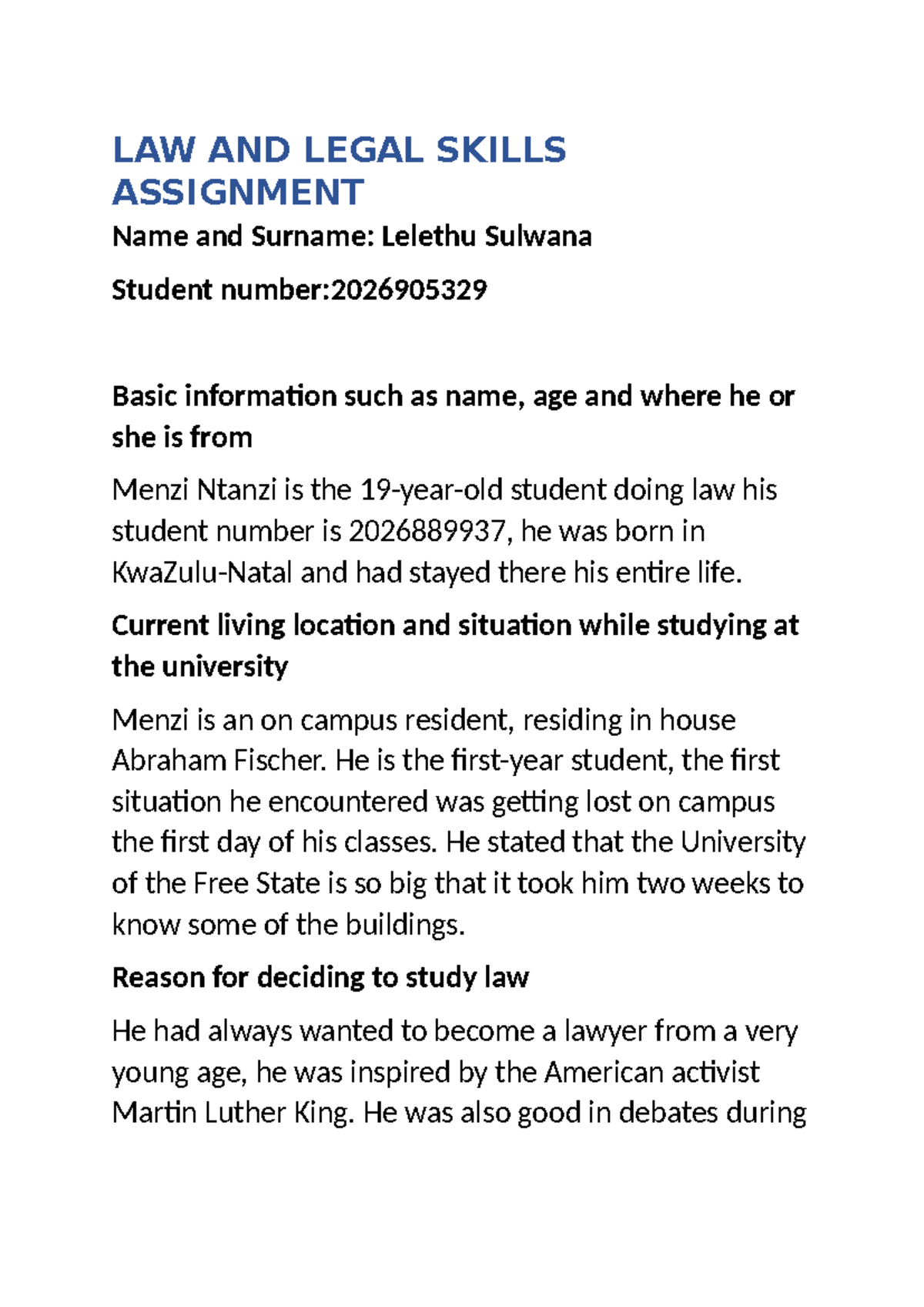 LSKL Assignment - LAW AND LEGAL SKILLS ASSIGNMENT Name and Surname ...