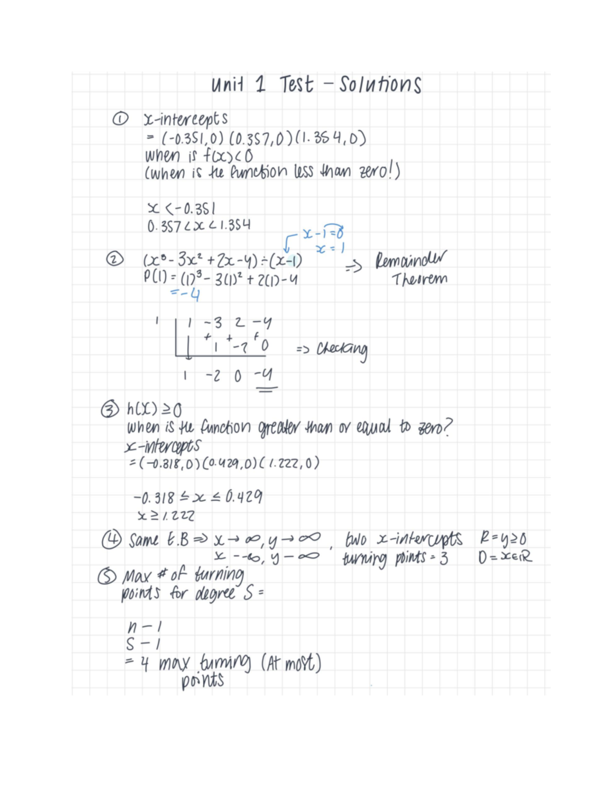 Unit 1 Math Test Solutions - Studocu