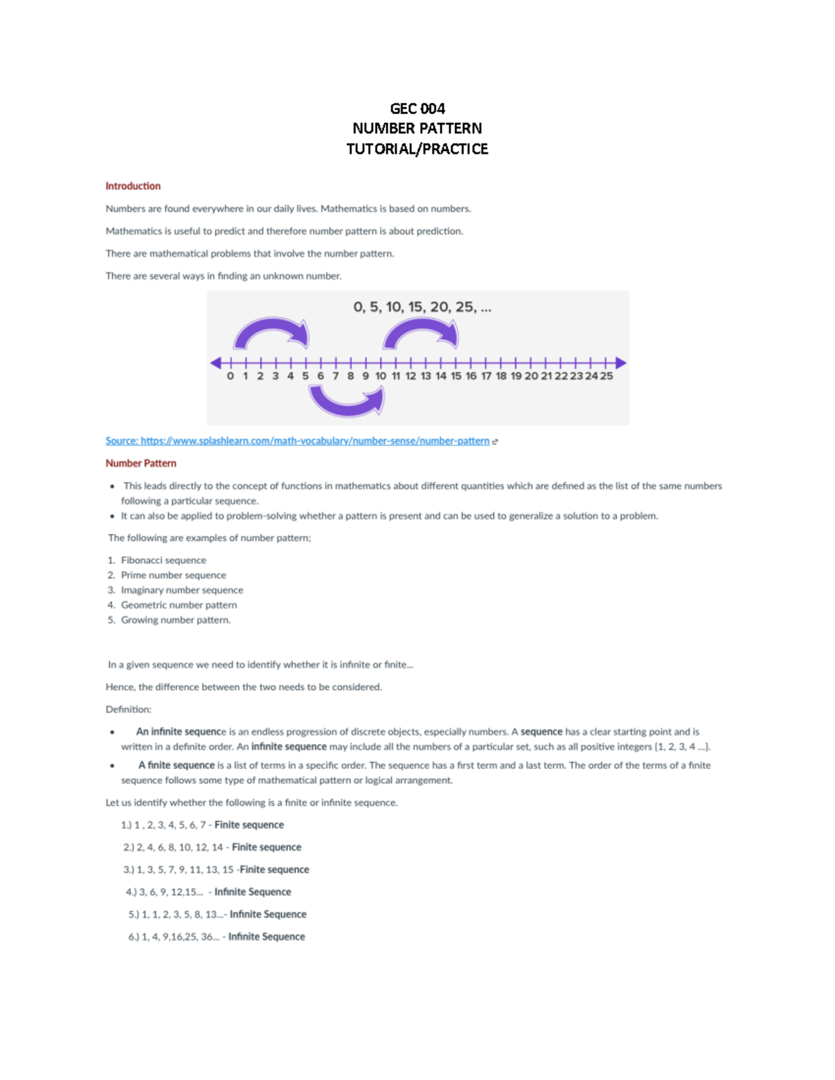 GEC 004. Number Pattern - Mathematics In The Modern World - GEC 004 ...