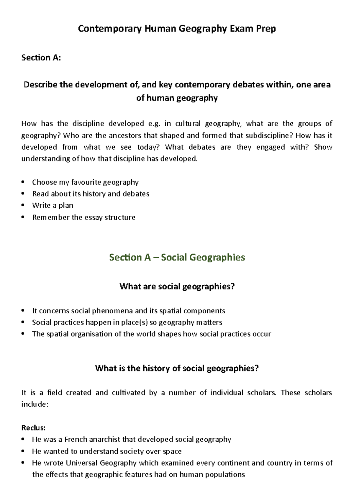 Human Geo Exam Prep - Contemporary Human Geography Exam Prep Section A ...