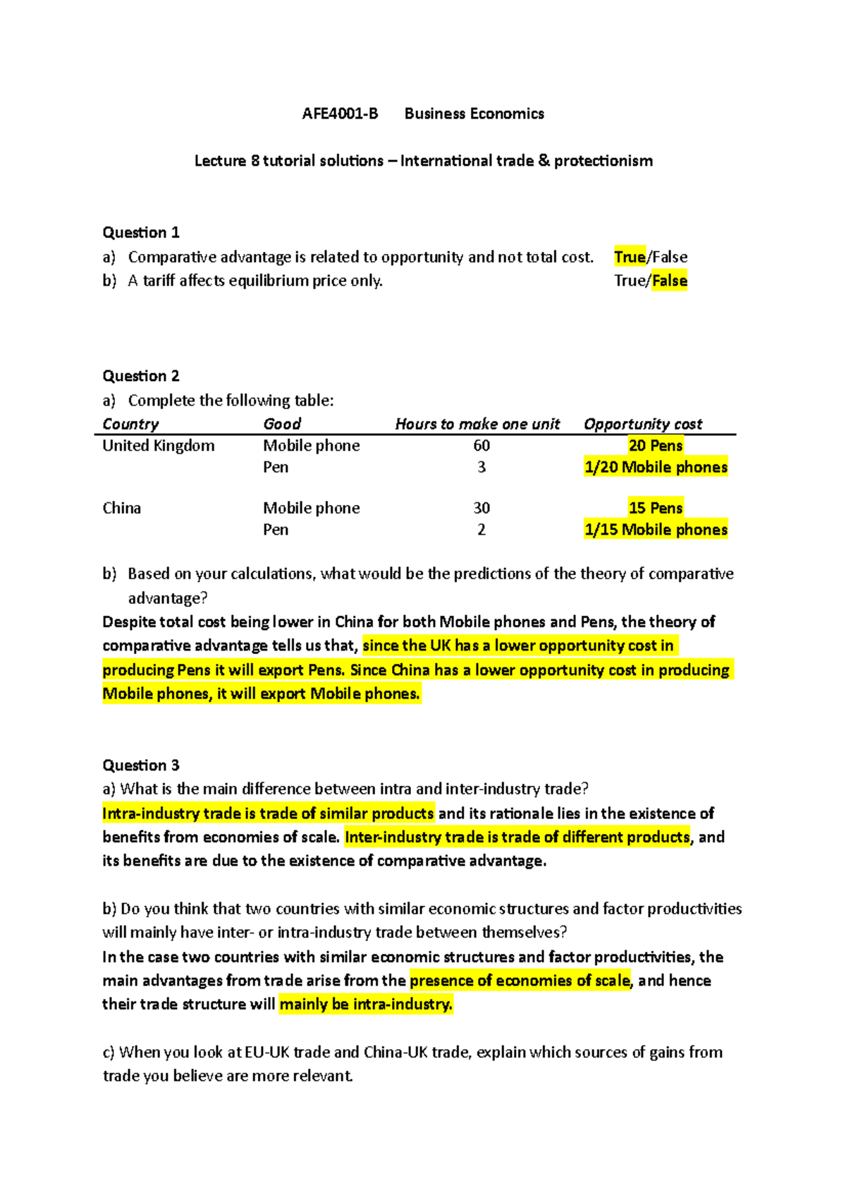 Business Economics Tutorial 8 - SEM 2 - AFE4001-B Business Economics ...