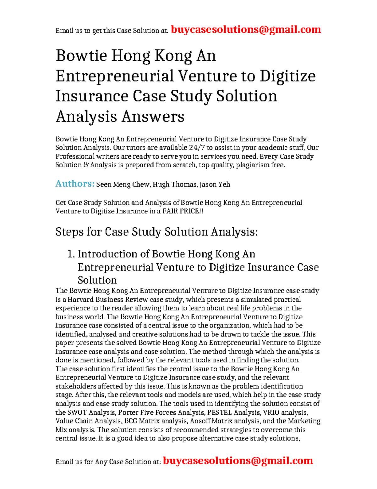 SOLUTION Bowtie Hong Kong An Entrepreneurial Venture to Digitize ...