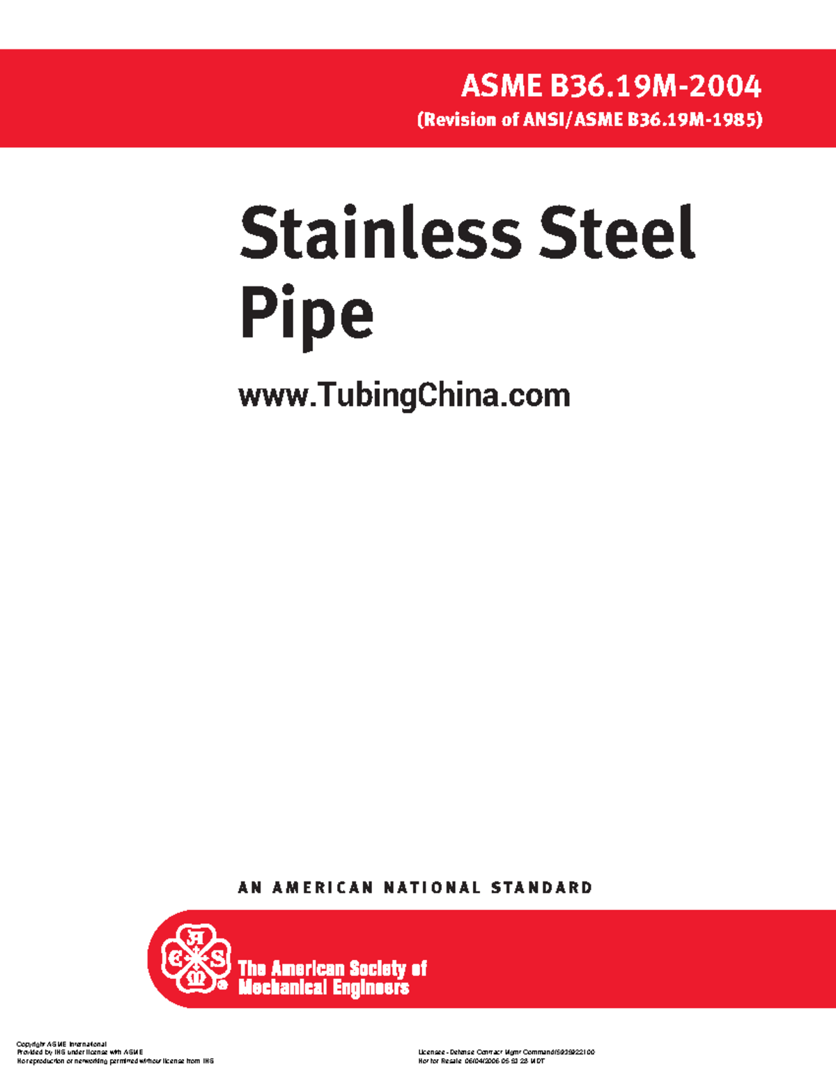 ASME-B36 - asme for pipes - A N A M E R I C A N N A T I O N A L S T A N D A R D Stainless Steel ...