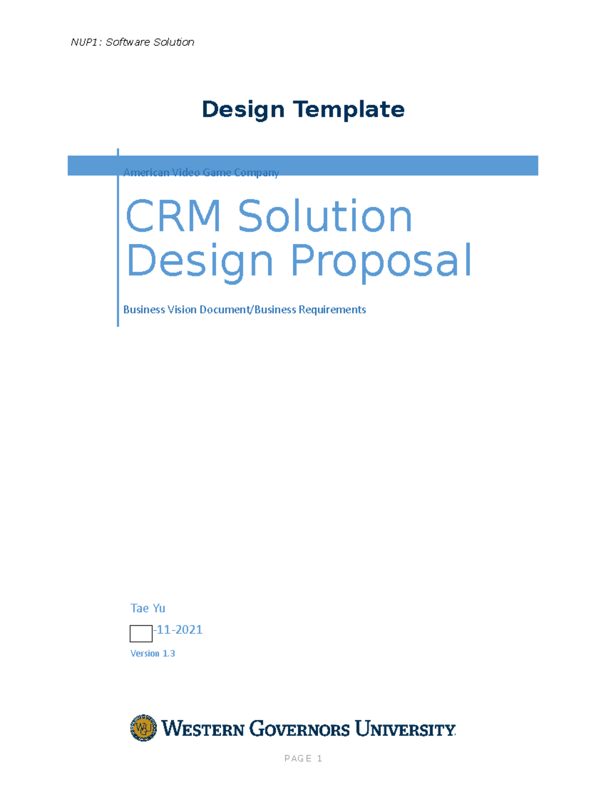 Design Template TY 5 - NUP1: Software Solution Design Template American ...
