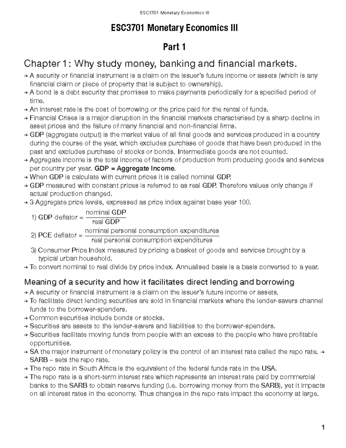 ECS-EXAM- Notes - detailed summary - (6& 0RQHWDU\ (FRQRPLFV ...