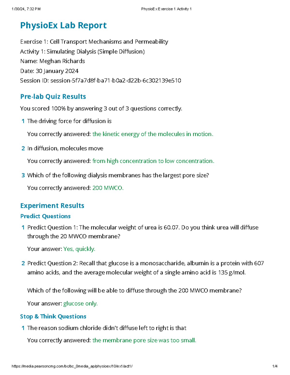 Activity 1 Simple Diffusion - PhysioEx Lab Report Exercise 1 : Cell ...