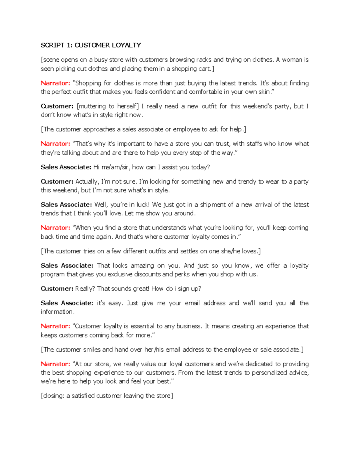 Customer-loyalty-script - SCRIPT 1: CUSTOMER LOYALTY [scene opens on a ...