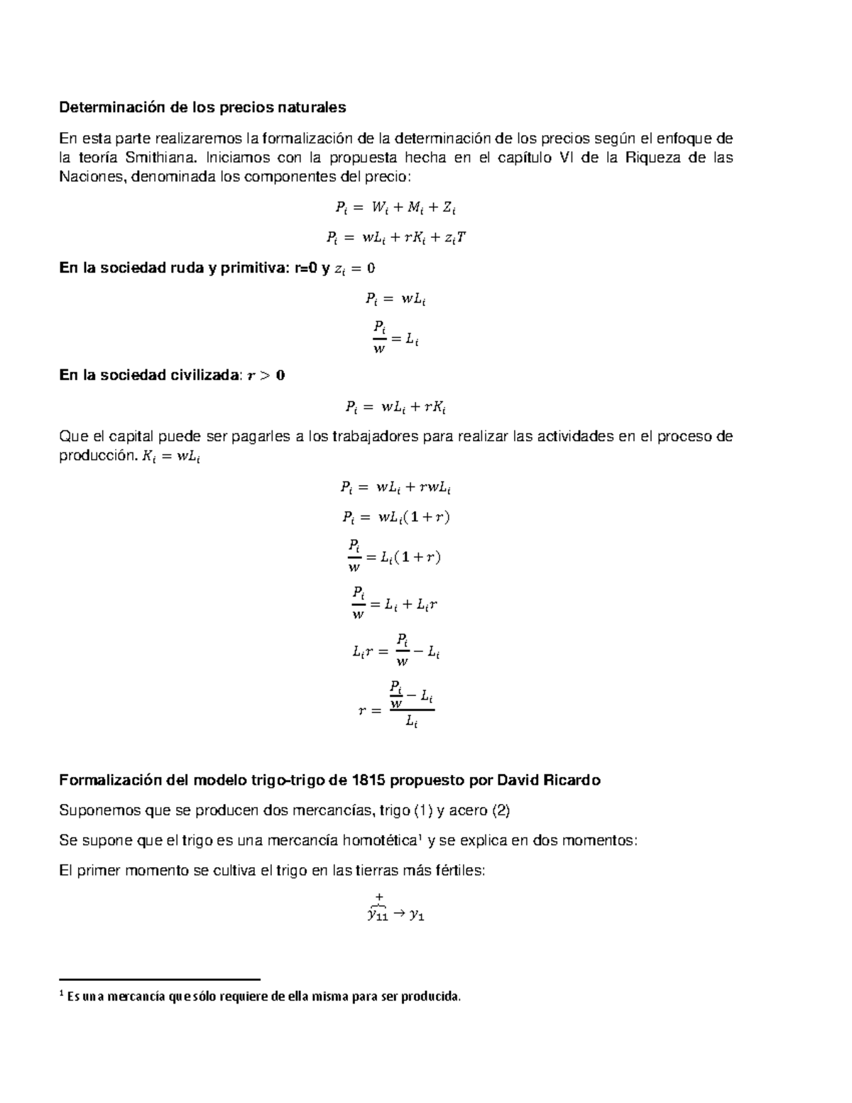 Demostración del modelo trigo-trigo de David Ricardo y la teoría del ...