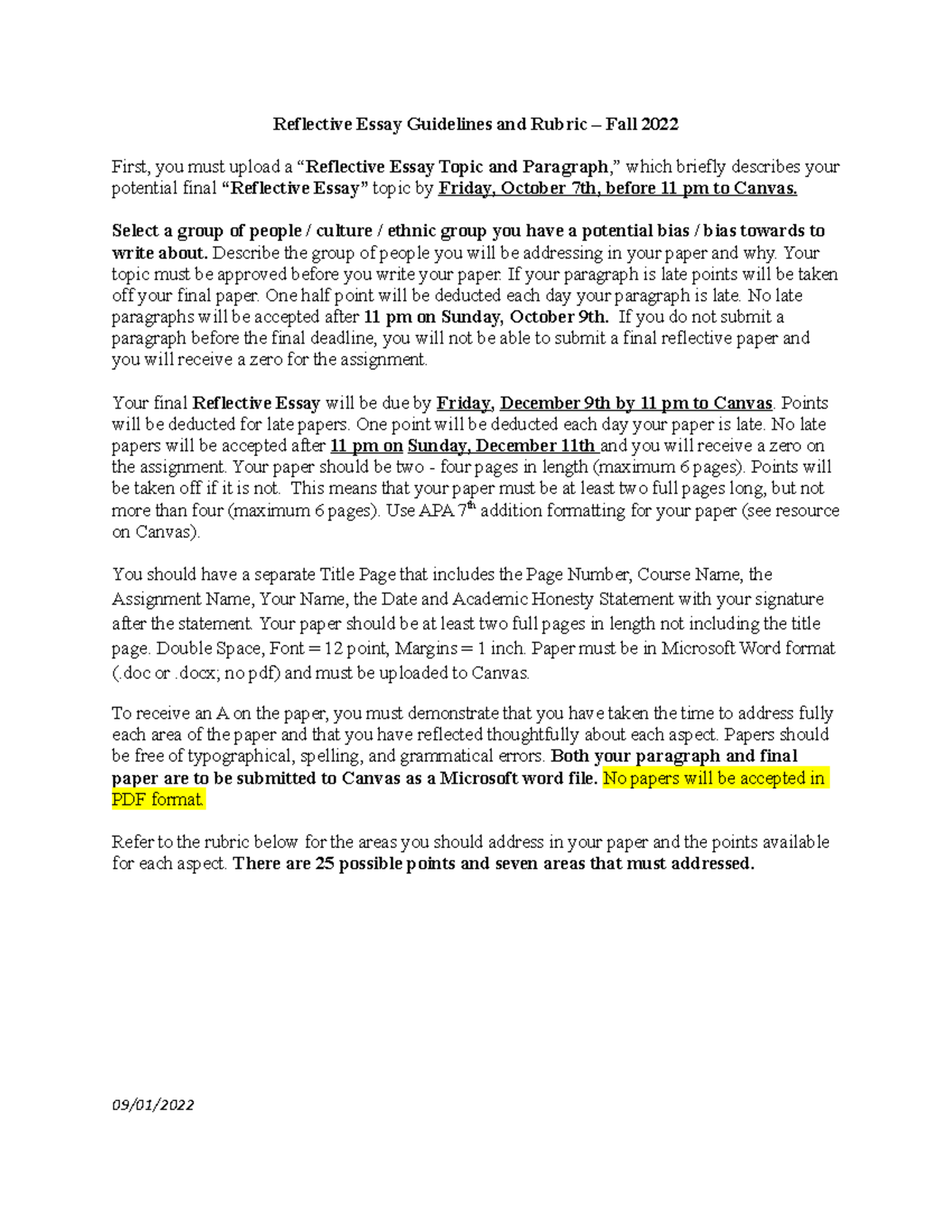 Reflective Essay Guidelines and Rubric-Fall 2022 - Reflective Essay ...