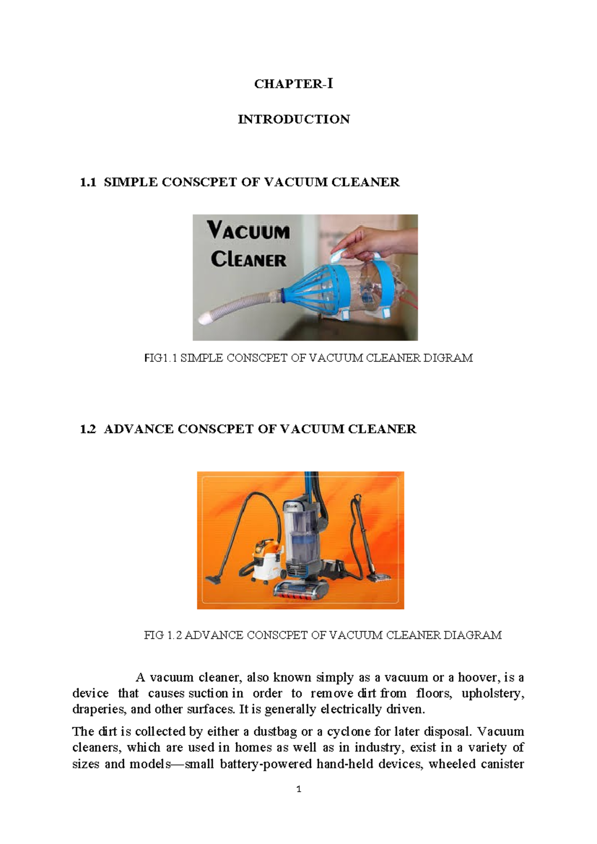 vacuum cleaner automatic - CHAPTER-I INTRODUCTION 1 SIMPLE CONSCPET OF VACUUM CLEANER FIG1 ...