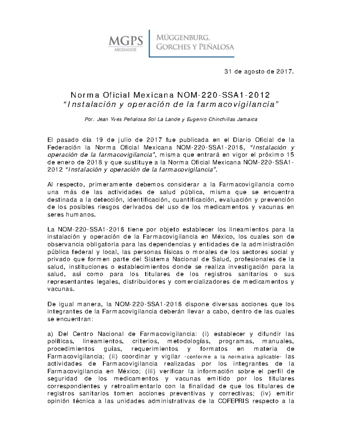 NOM-220-SSA1-2012 2016 - 31 de agosto de 2017. Norma Oficial Mexicana ...