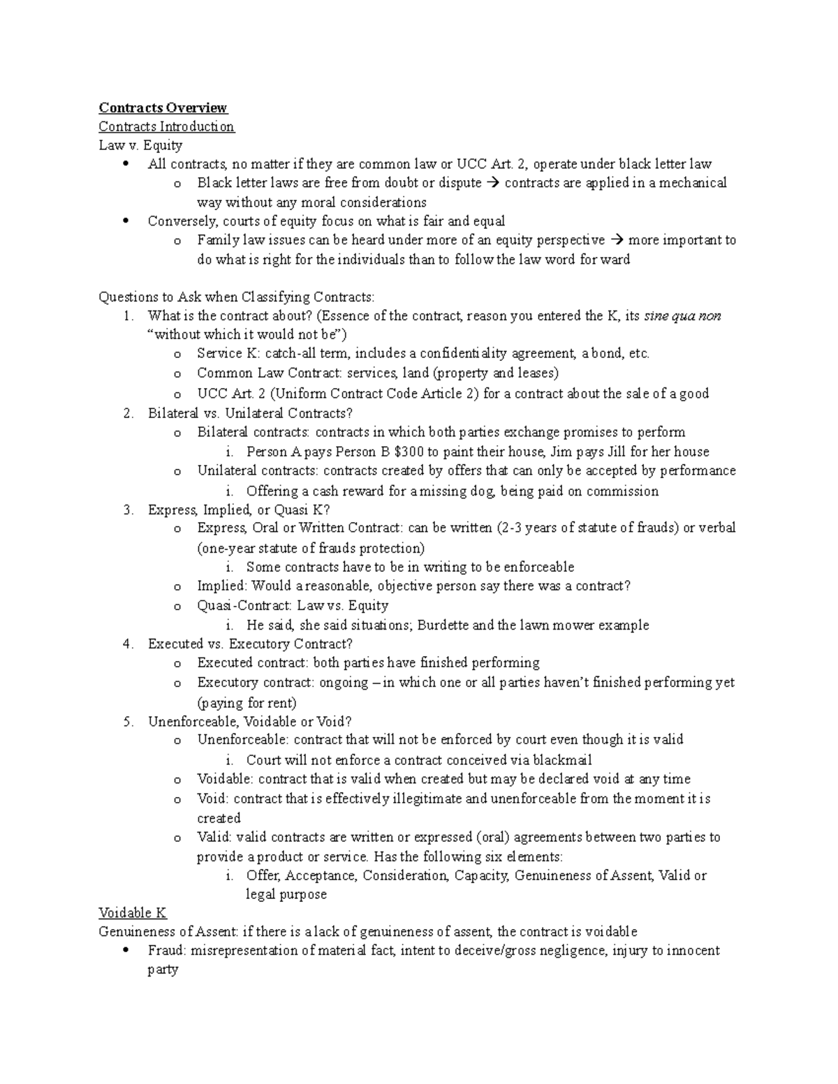 Contracts Intro Fraud Contracts Overview Contracts Introduction Law V Equity All Contracts
