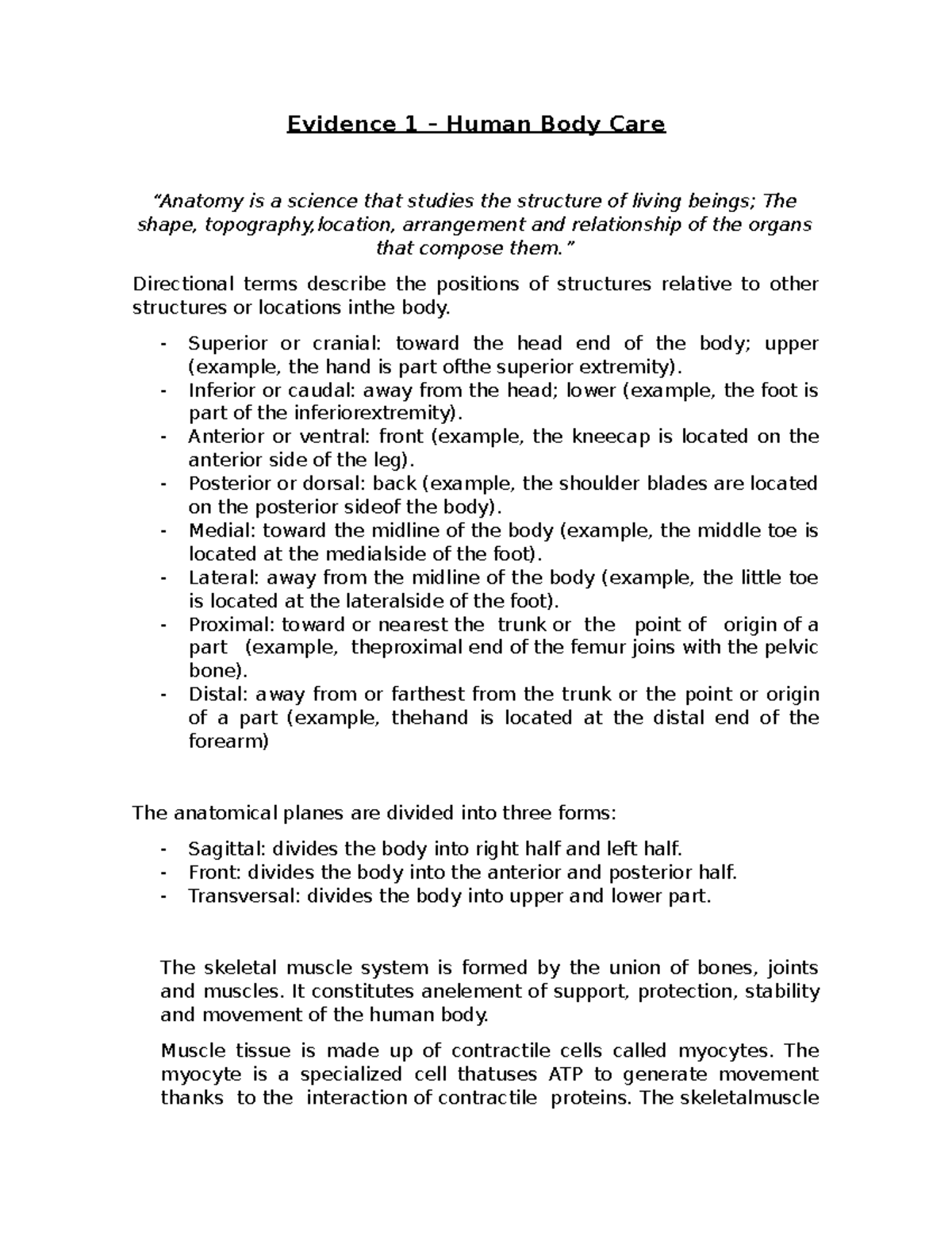 Evidence 1 - Human Body Care 2021 5to sem - human body care ...