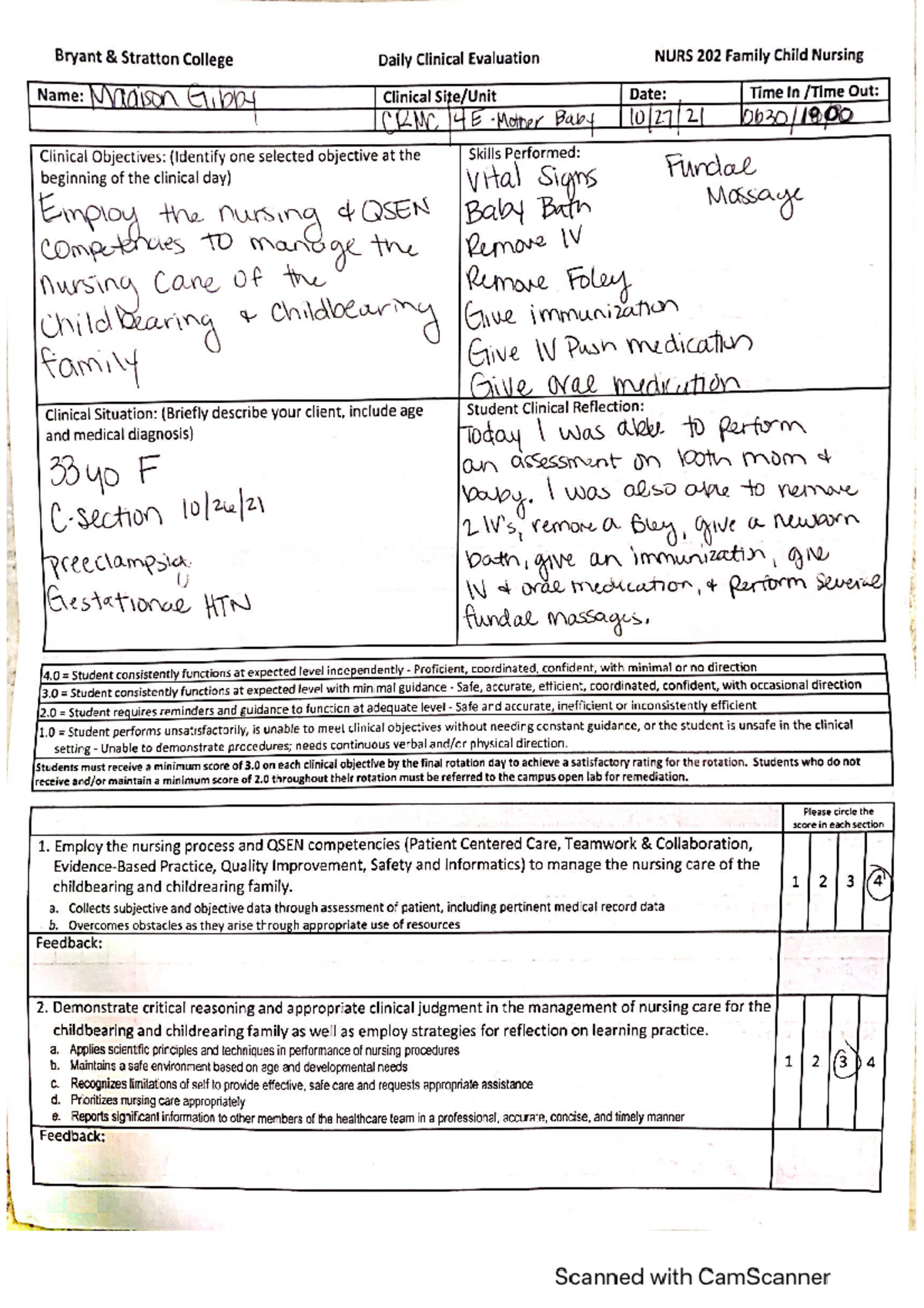 Obstetrics Clinical Paperwork - NURS202 - Studocu