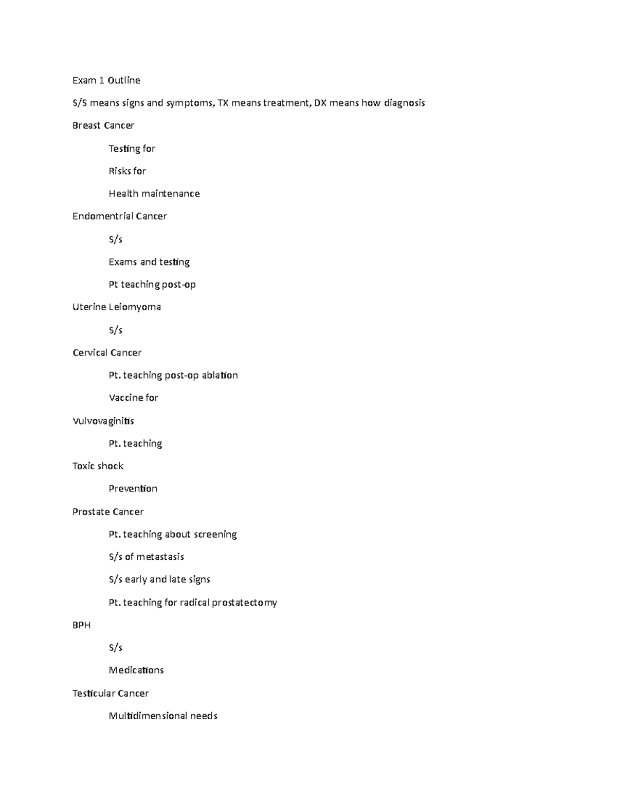 Exam 1 Outline Fall 2021 - NUR2502 - Studocu