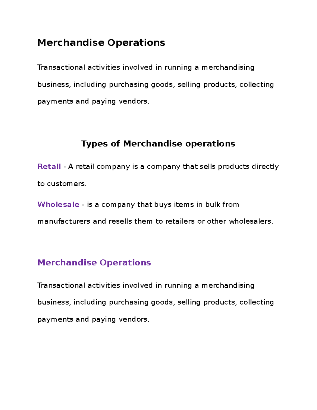 Merchandise Operations - Merchandise Operations Transactional ...