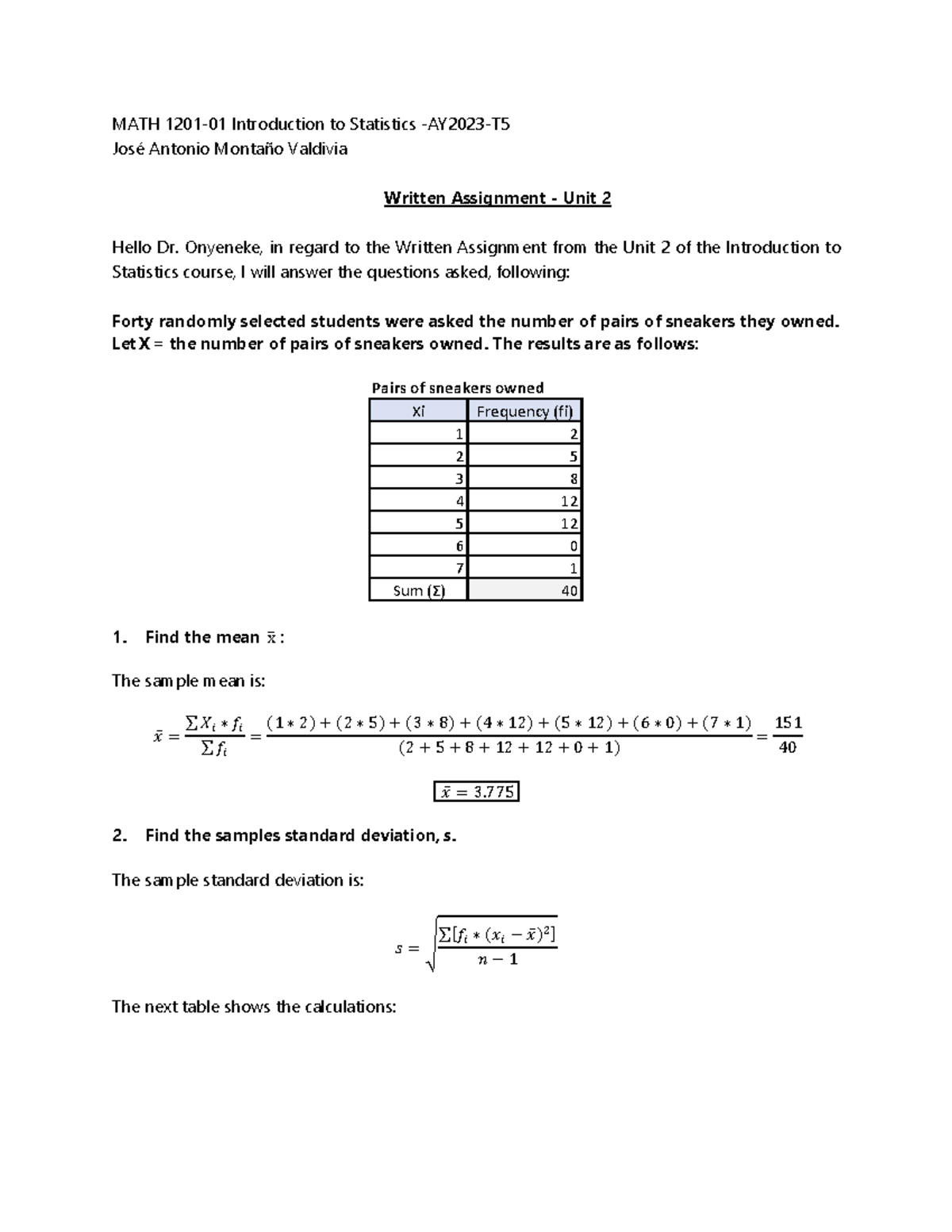 MATH 1201-01-AY2023-T5 Written Assignment Unit 2 José Antonio Montaño Valdivia - MATH 1201-01 ...