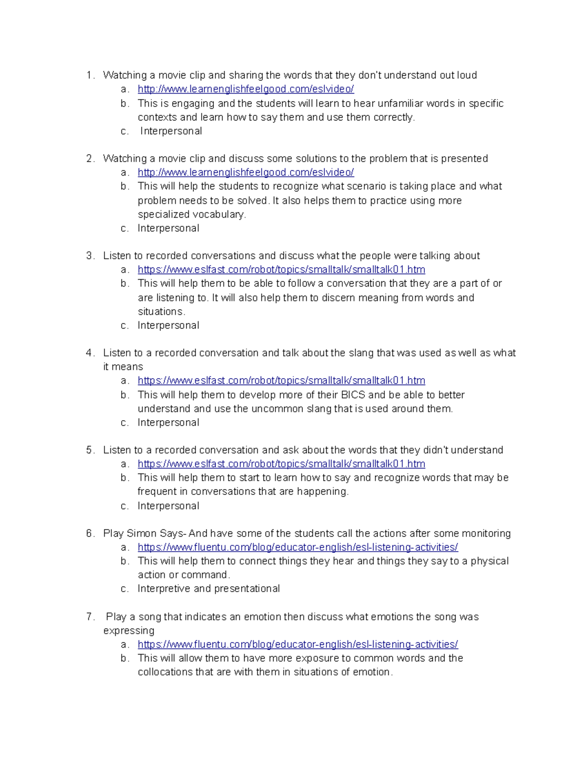 Speaking activites - Activity ideas for ELLs - Watching a movie clip ...