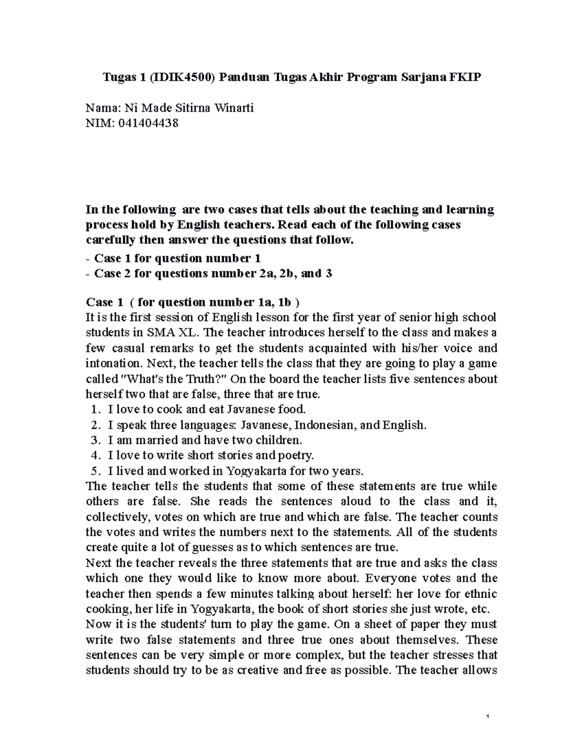 Tugas 1 - summary of english education - Tugas 1 (IDIK4500) Panduan Tugas Akhir Program Sarjana ...