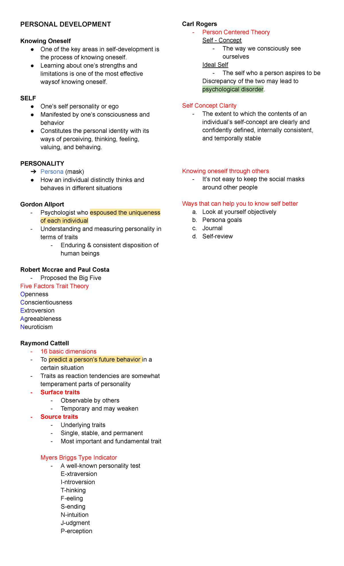 Personal Development - perdev notes - PERSONAL DEVELOPMENT Knowing ...