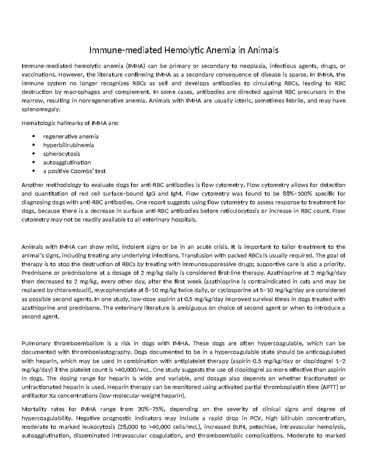 IMHA - Anemia - Immune-mediated Hemolytic Anemia in Animals Immune ...
