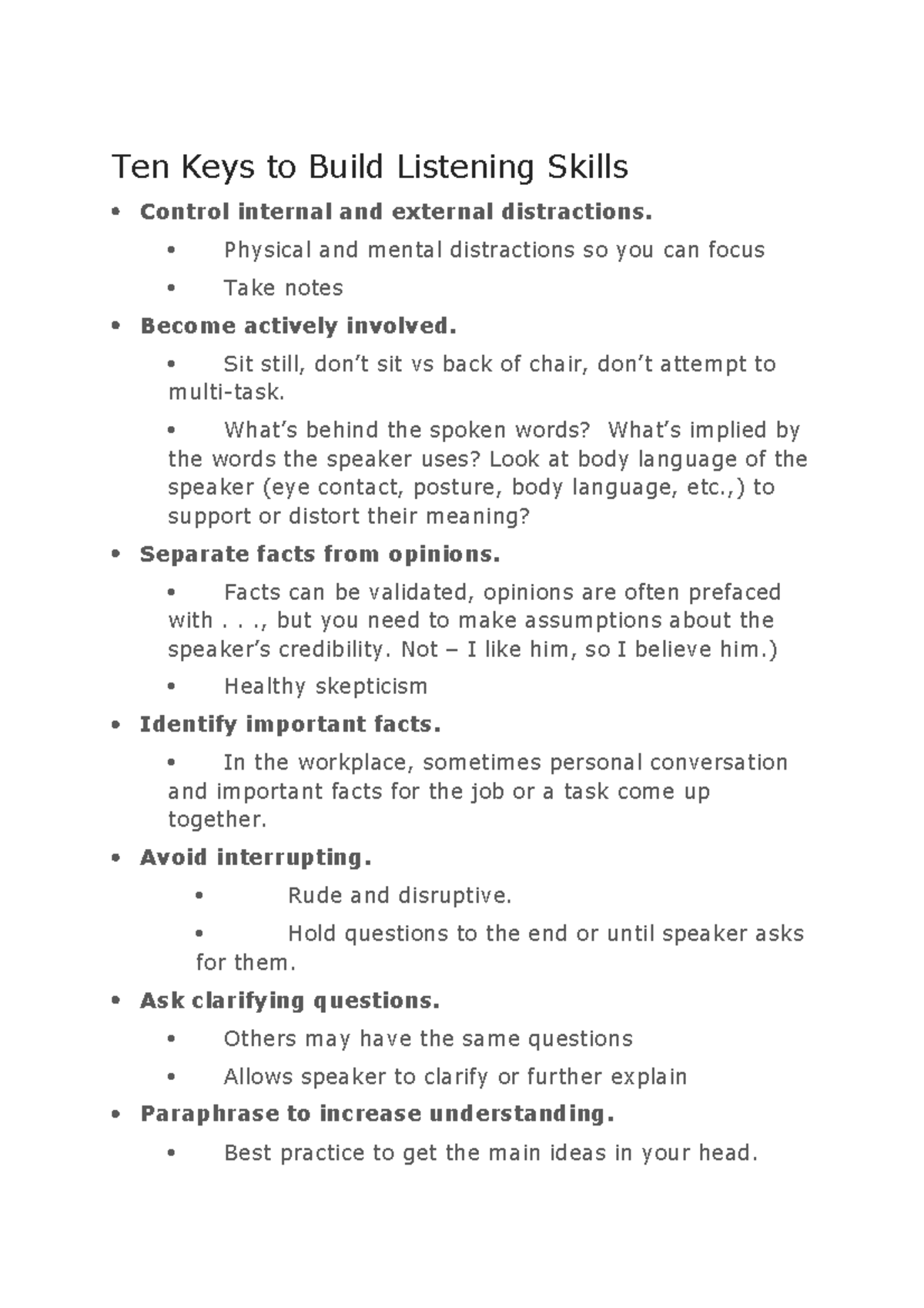 Ten Keys to Build Listening Skills - Physical and mental distractions ...