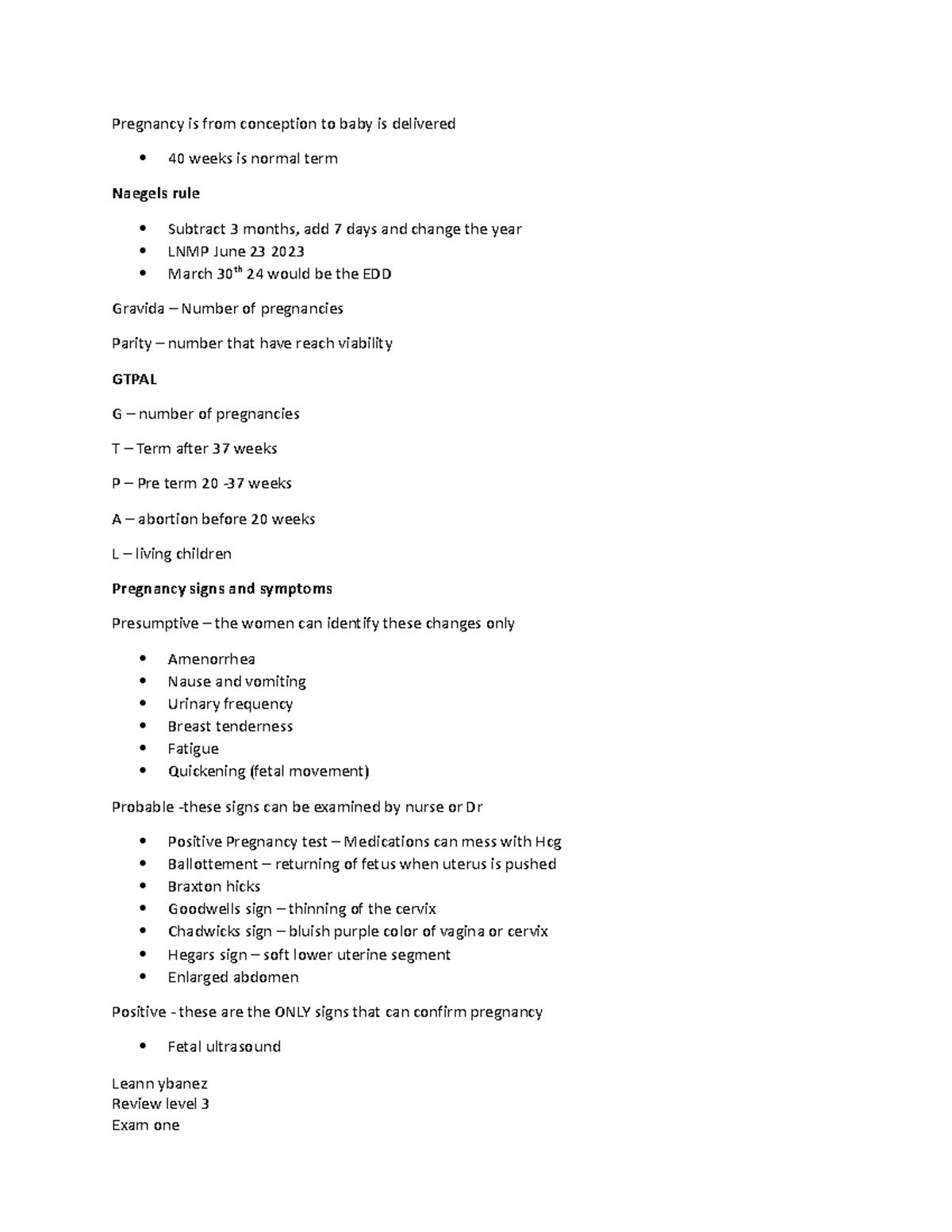 Level 3 test one -Review 2 - Pregnancy is from conception to baby is ...