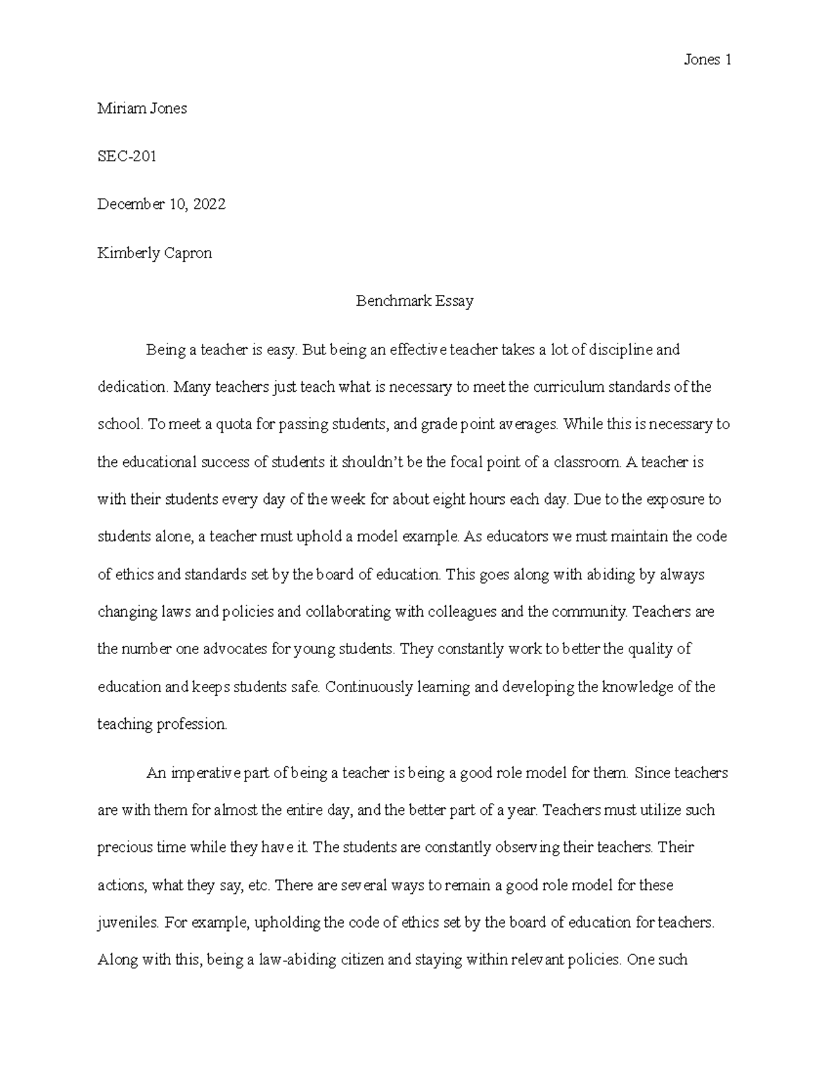 SEC201 Benchmark Essay - Miriam Jones SEC- December 10, 2022 Kimberly ...