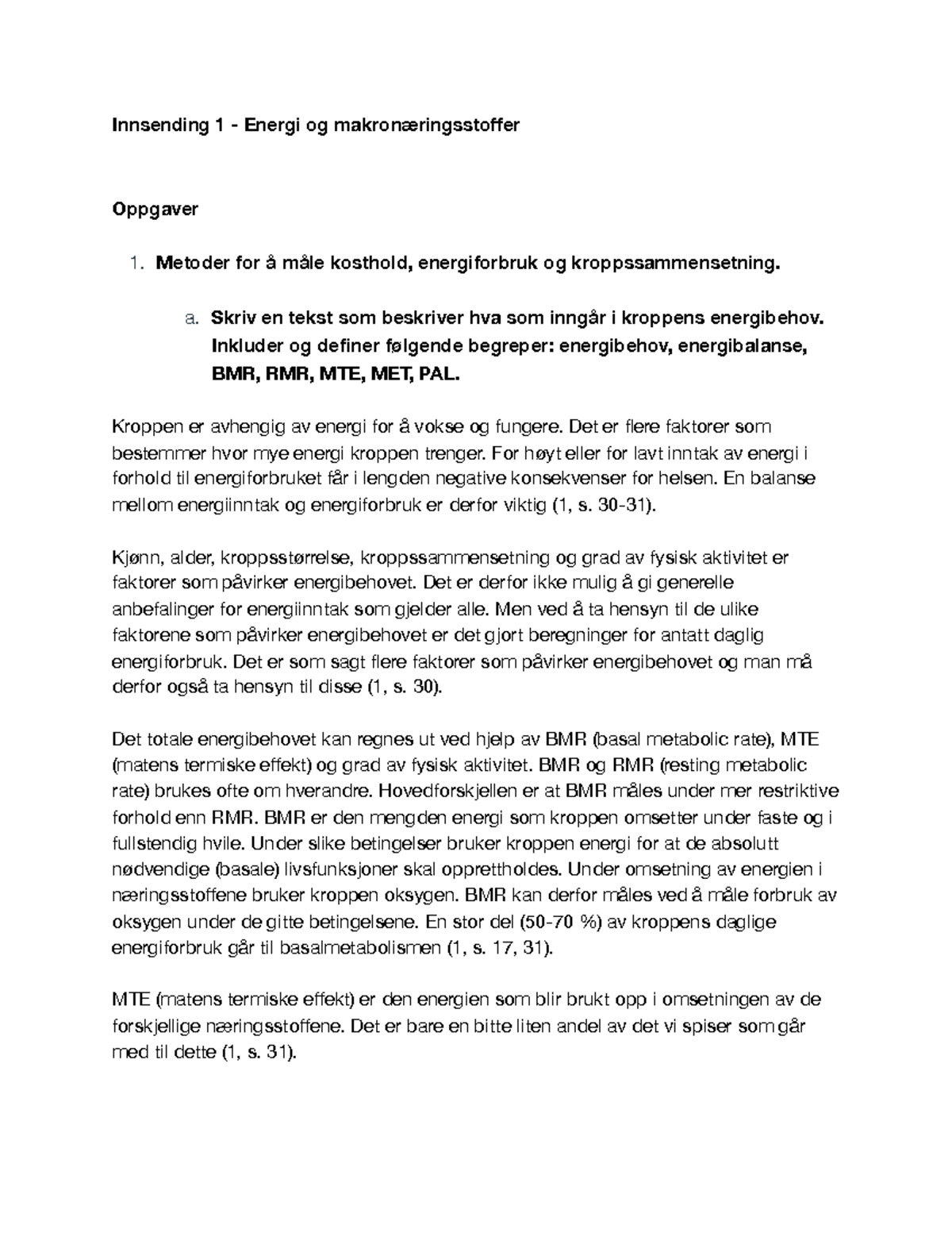 Innsending 1 - Energi og makronæringsstoffer - Innsending 1 - Energi og makronæringsstoffer ...