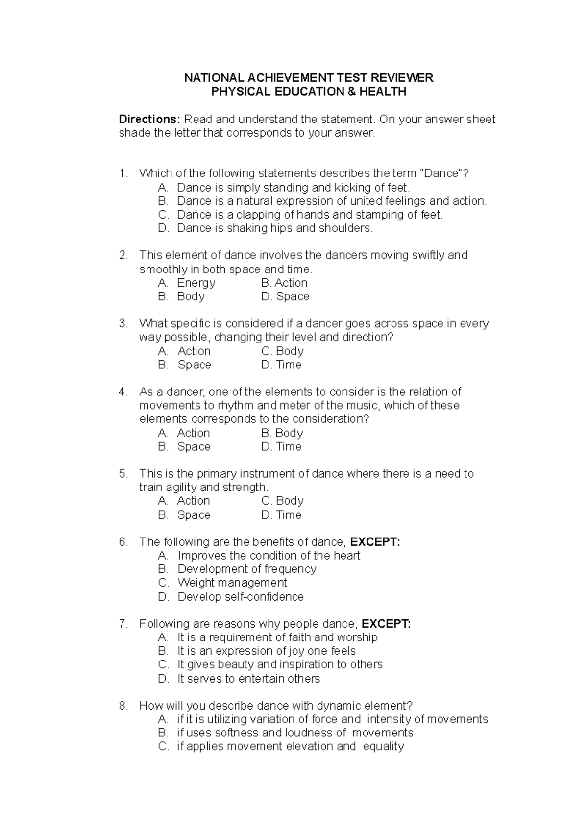 Copy of NAT- Reviewer-IN- Physical Education - NATIONAL ACHIEVEMENT ...