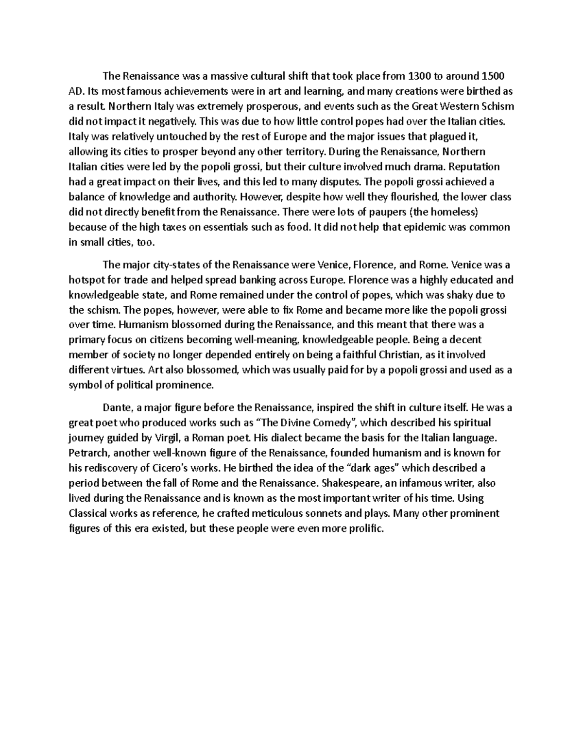 Early renaissance - The Renaissance was a massive cultural shift that ...