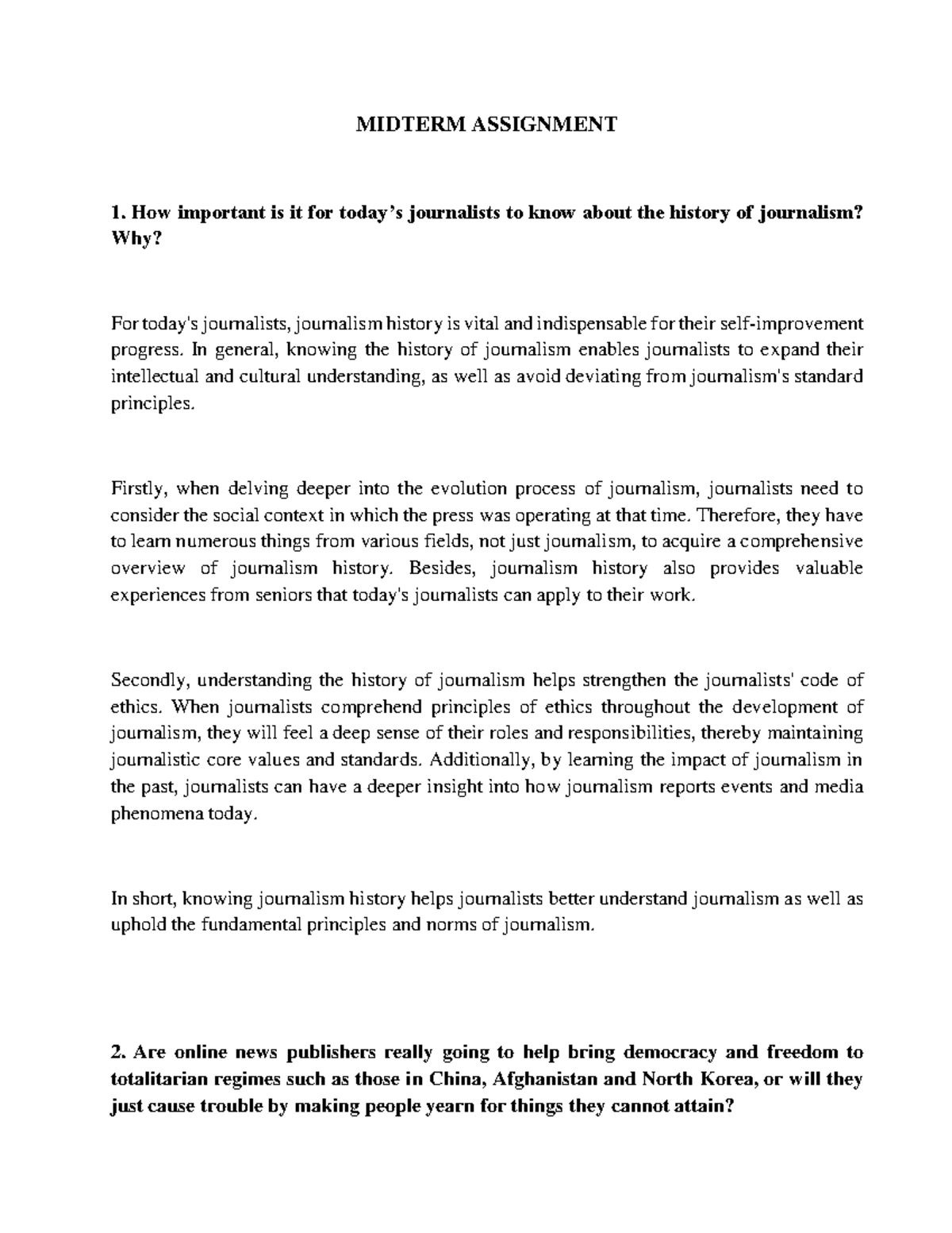Midterm Nhập môn BCTT - MIDTERM ASSIGNMENT How important is it for today’s journalists to know ...