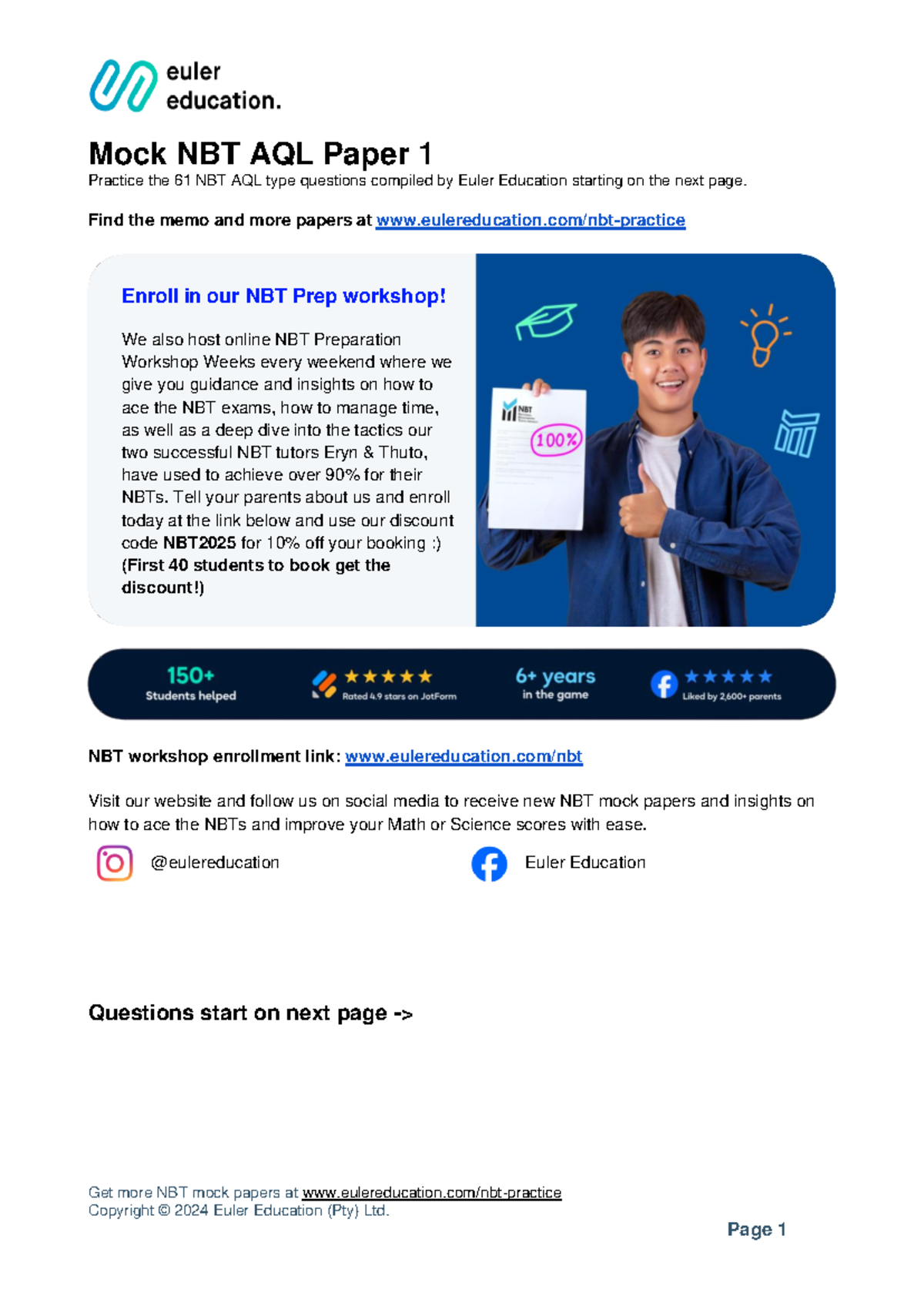 NBT AQL Paper 1 - Exampler - Get more NBT mock papers at eulereducation/nbt-practice Copyright ...