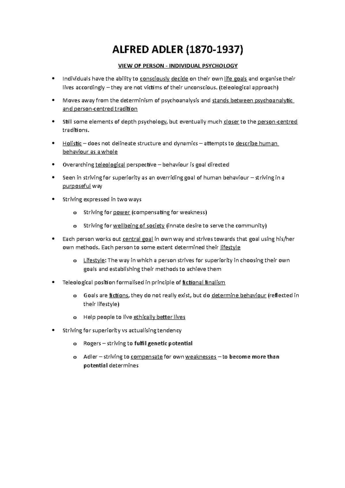 Alfred Adler's theory - ALFRED ADLER (1870-1937) VIEW OF PERSON ...