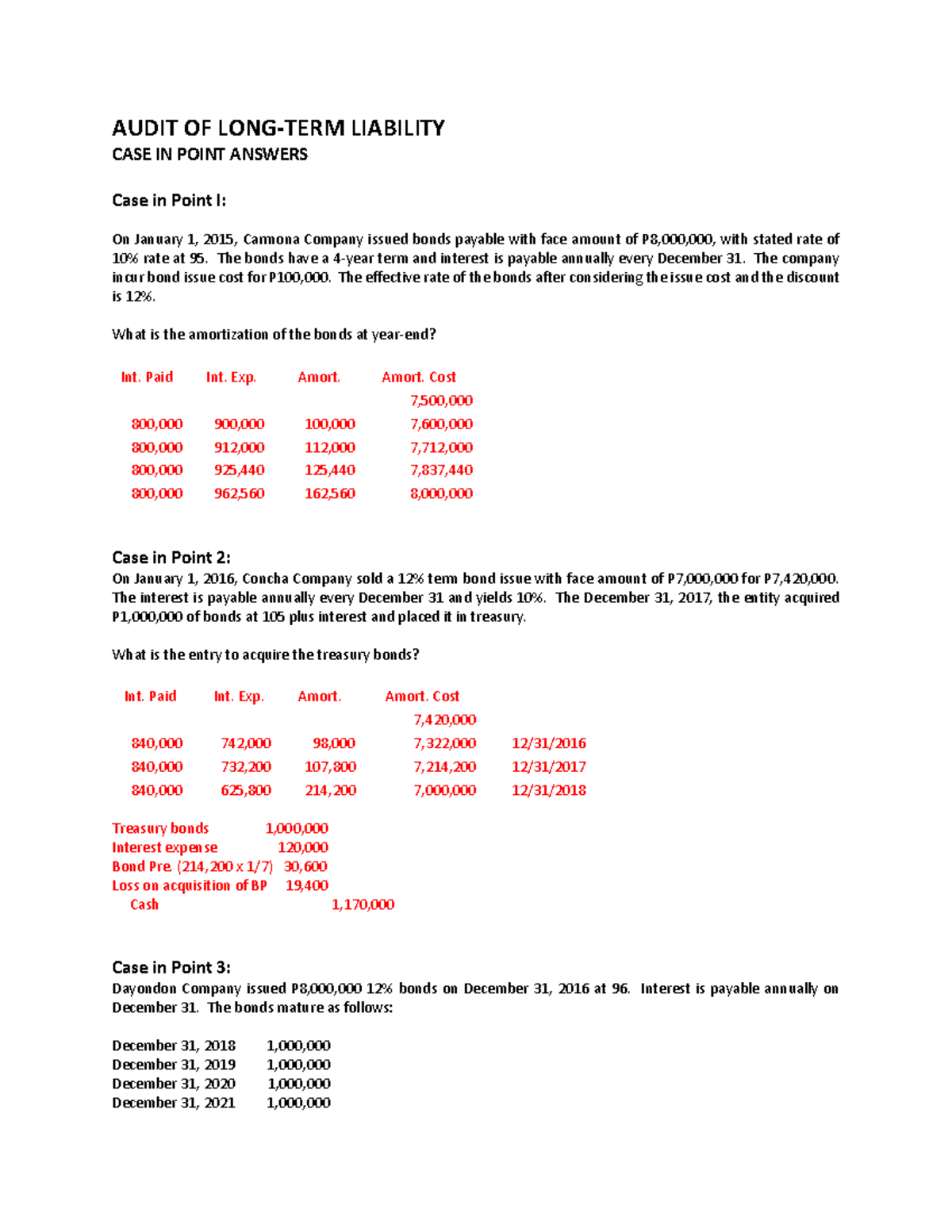 Audit OF Bonds Payable CIP Answers - AUDIT OF LONG-TERM LIABILITY CASE ...
