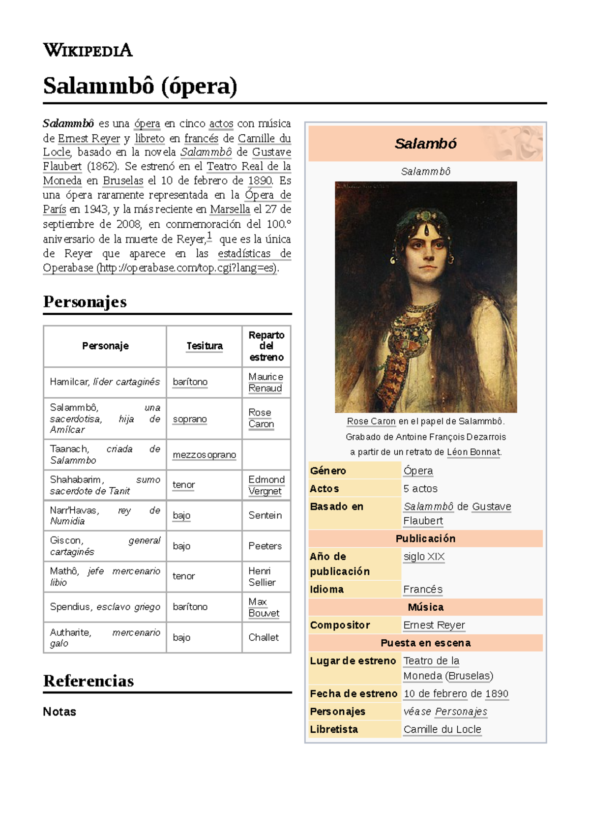 Salammbô (ópera) - Historia - Salambó Salammbô Rose Caron en el papel ...
