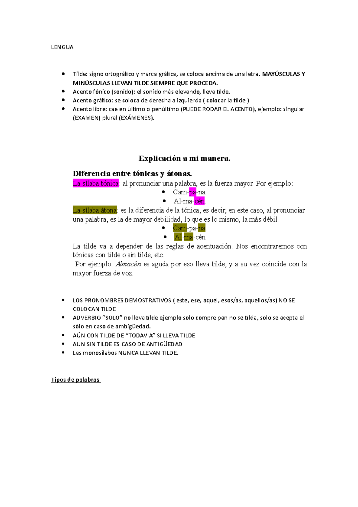 Apuntes TEMA 2 - LENGUA Tilde: signo ortográfico y marca gráfica, se ...
