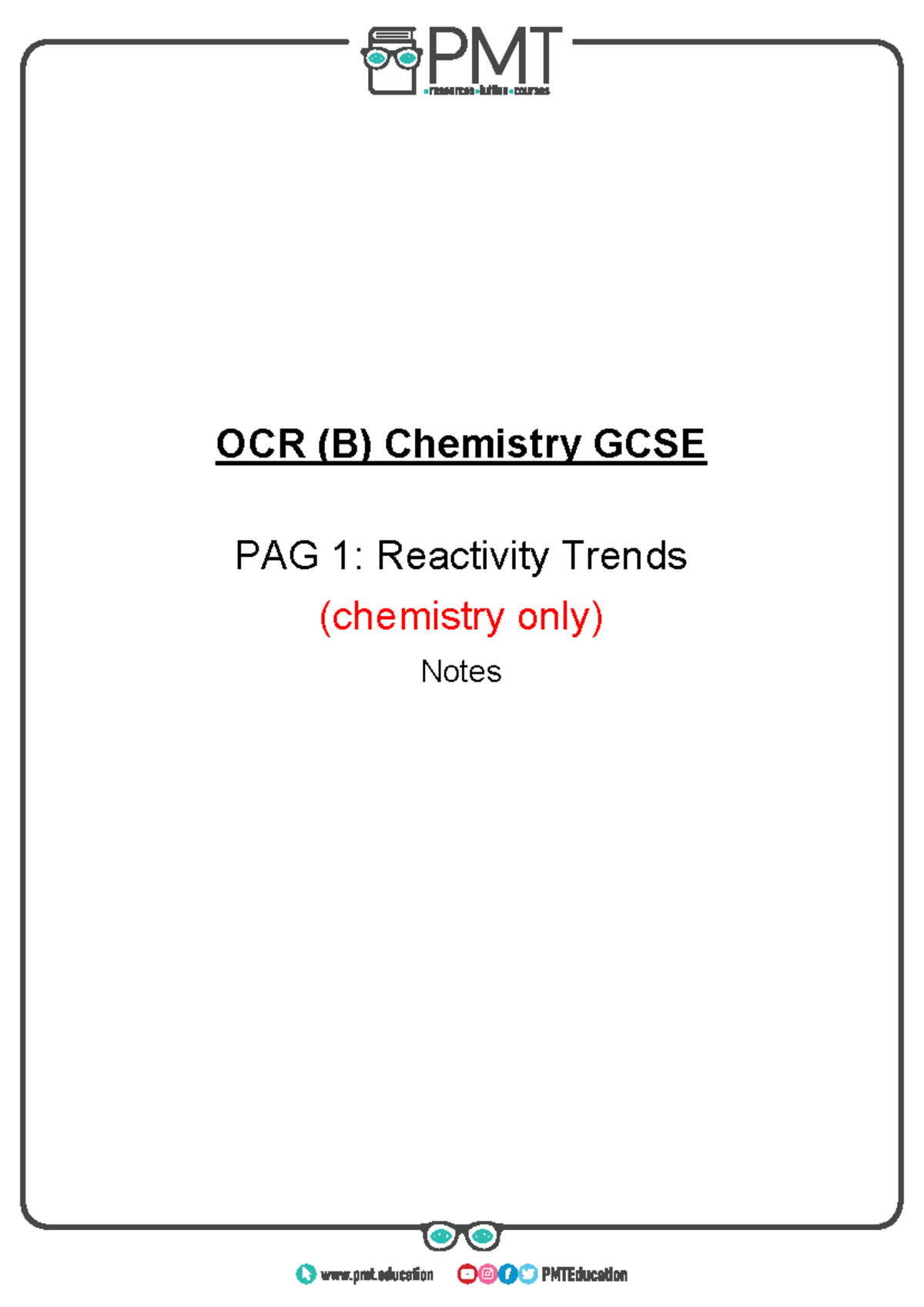 PAG 1 - Reactivity Trends - OCR (B) Chemistry GCSE PAG 1: Reactivity ...