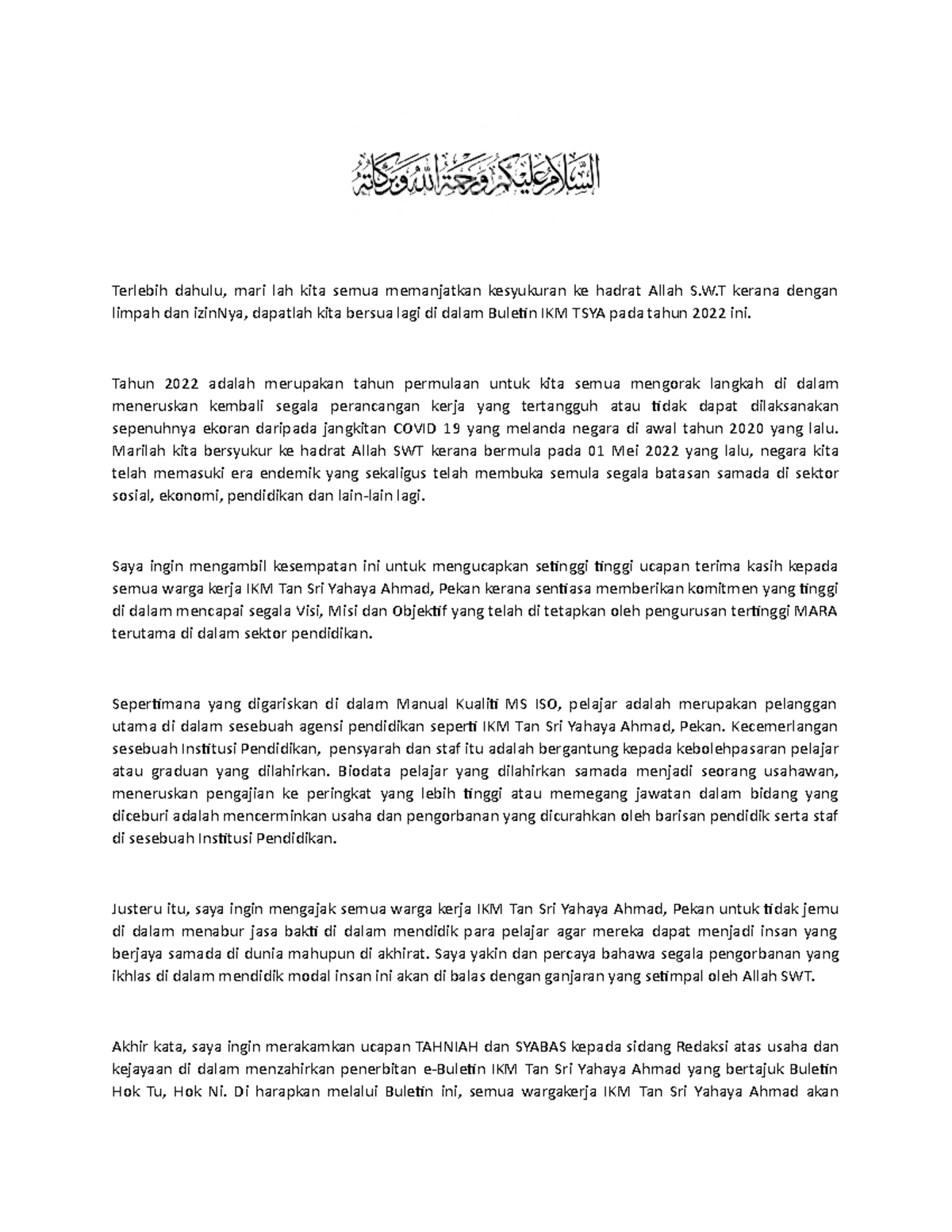 Ucapan Buletin 2022 - fhdfg fasdfas df - Terlebih dahulu, mari lah kita ...