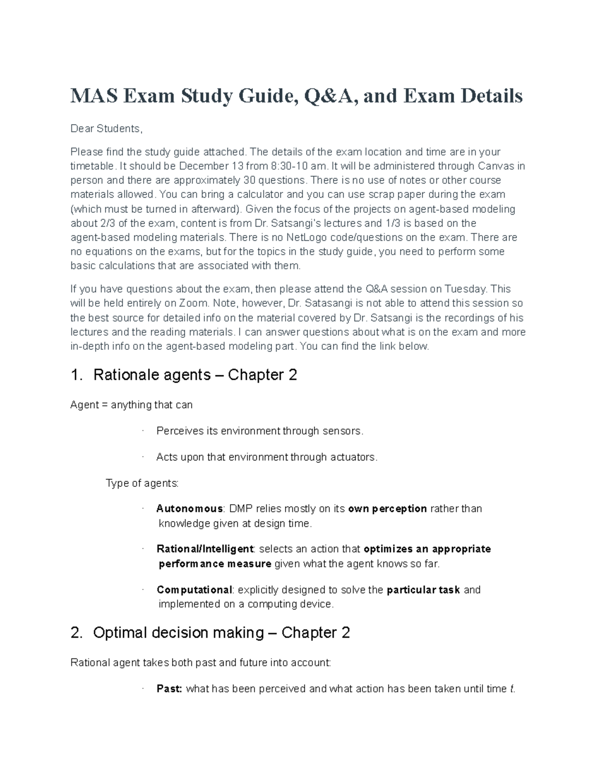 Multi-agent system Summary - MAS Exam Study Guide, Q&A, and Exam ...