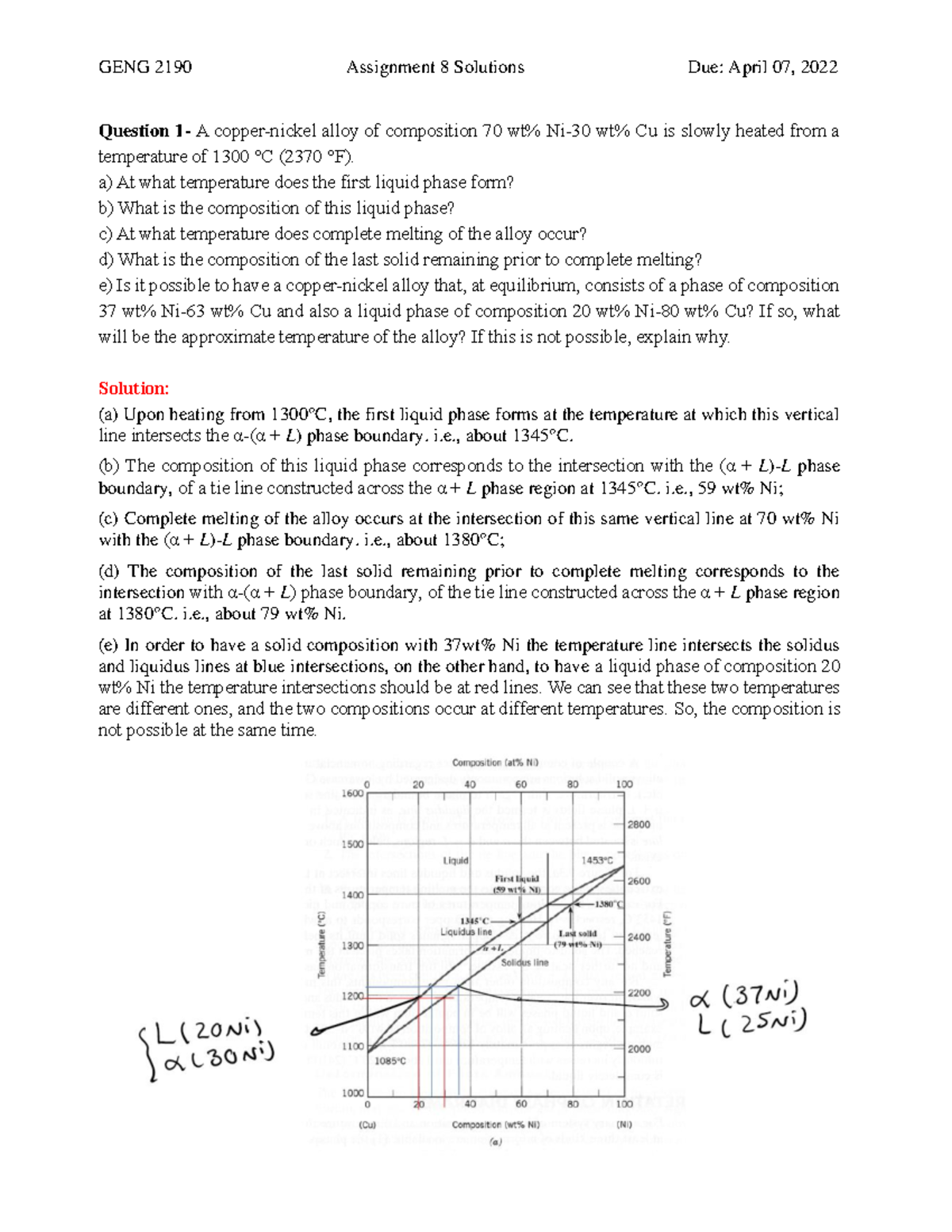 Assignment 8 Solutions-1 - Question 1- A copper-nickel alloy of ...