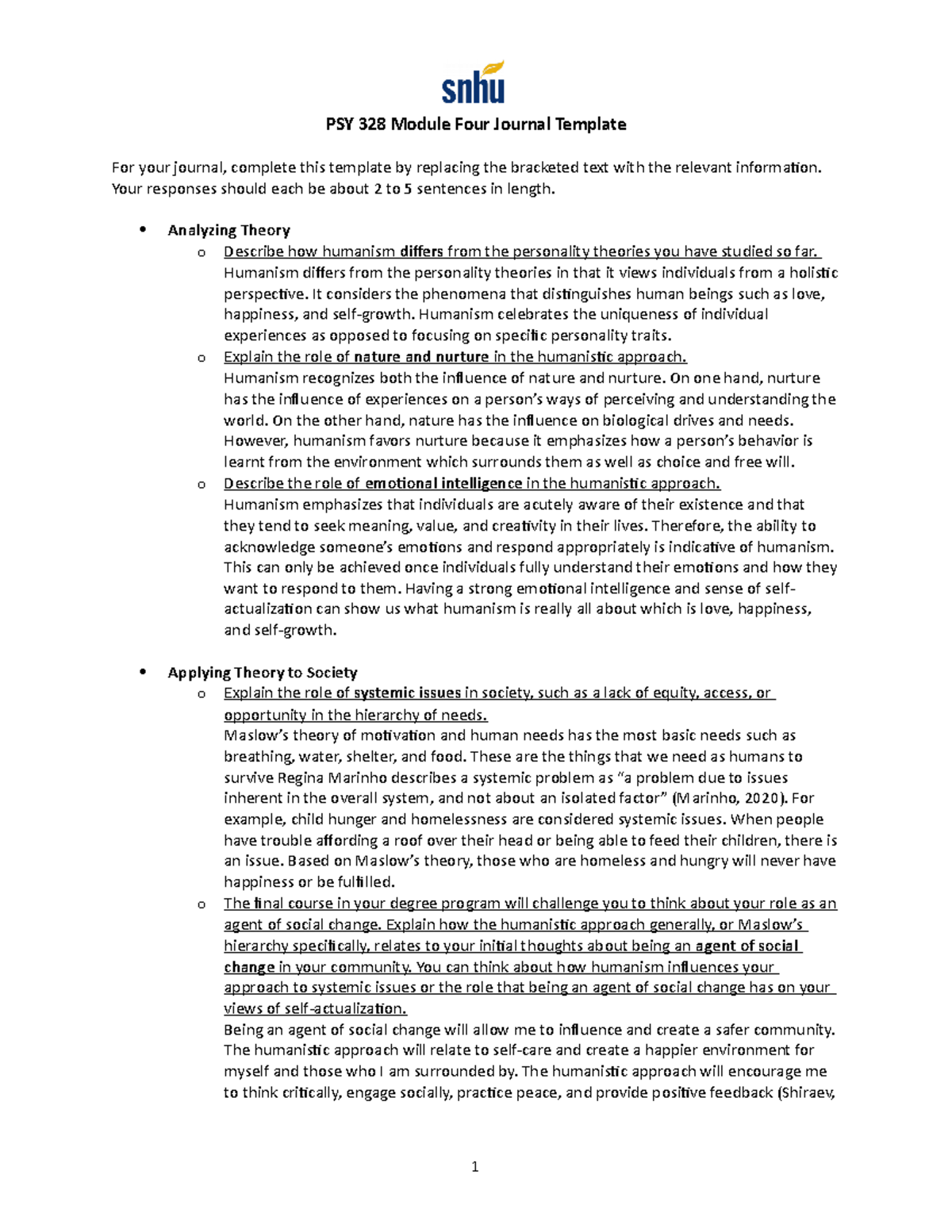 PSY 328 Module Four Journal Template - PSY 328 Module Four Journal ...